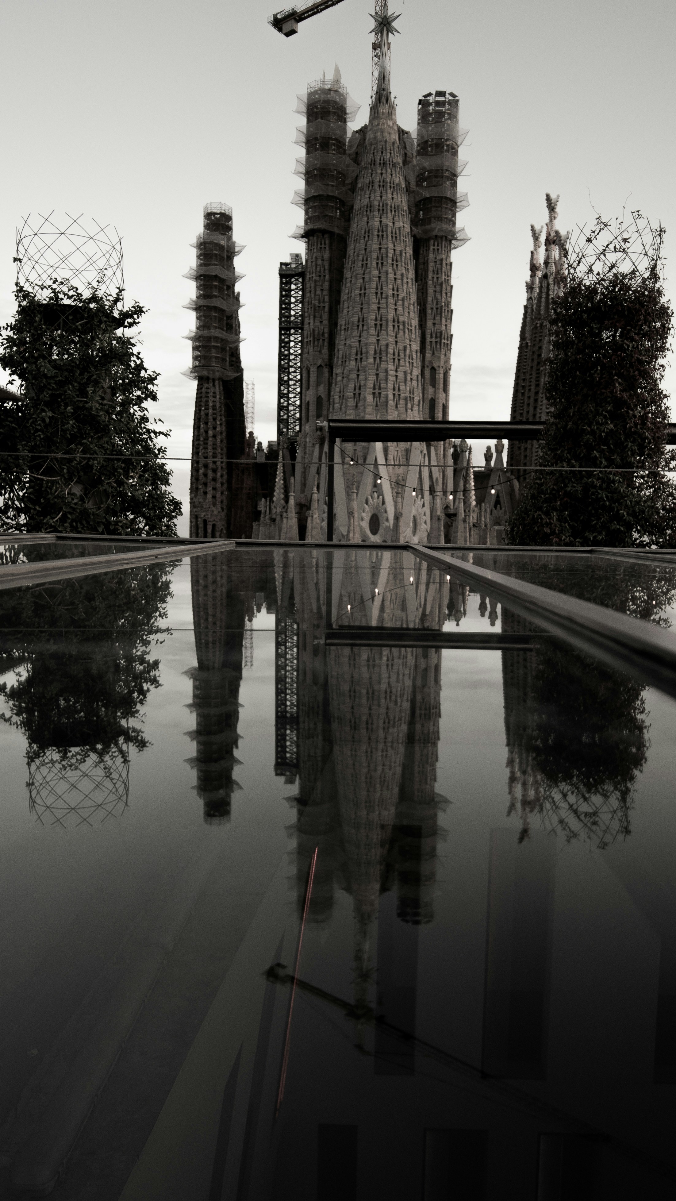 Symmetry in Stone: The Cathedral Towers reflected on a Still of Glass