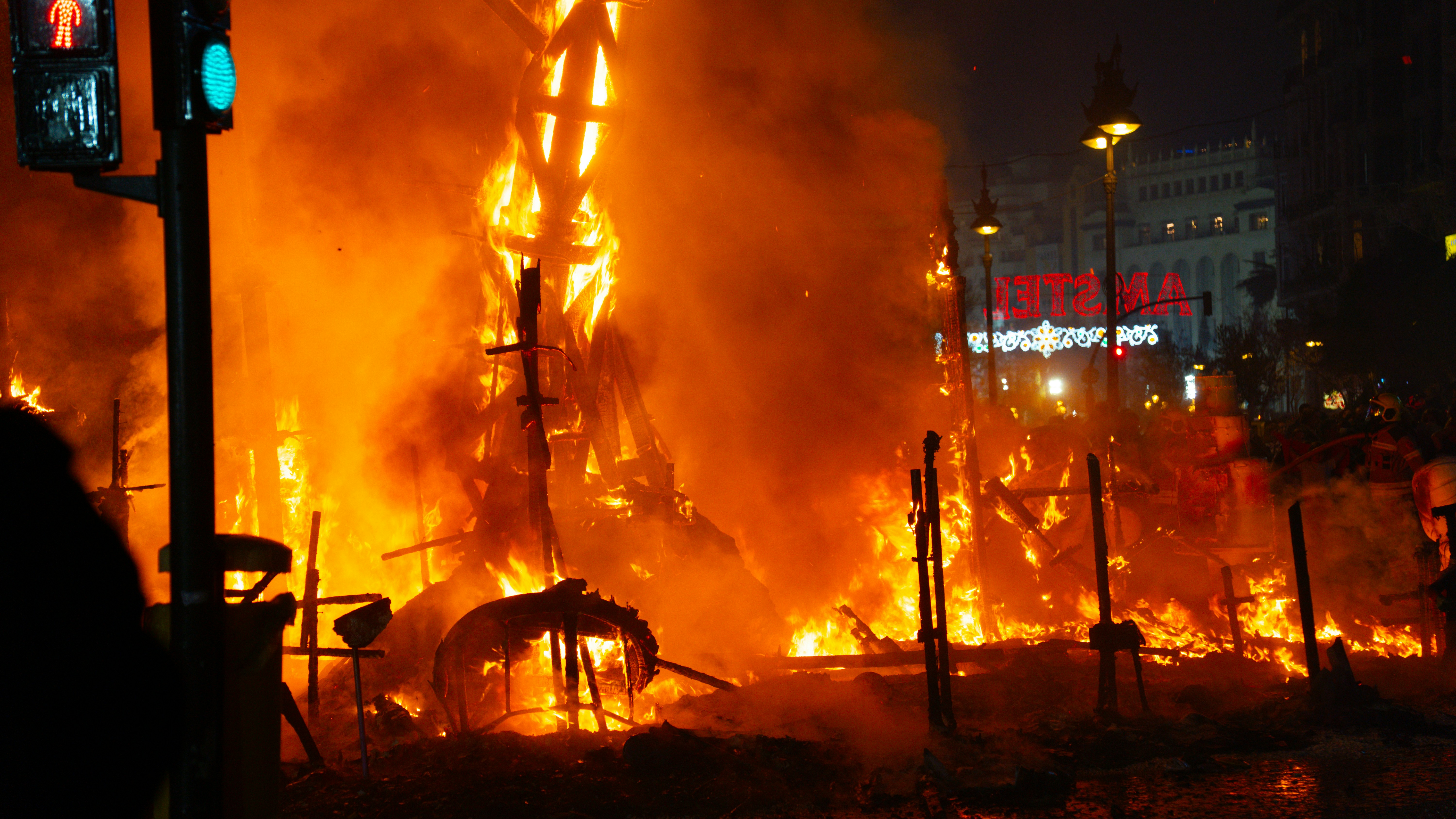 Ember Spire at Night: Fire Devours the City Square