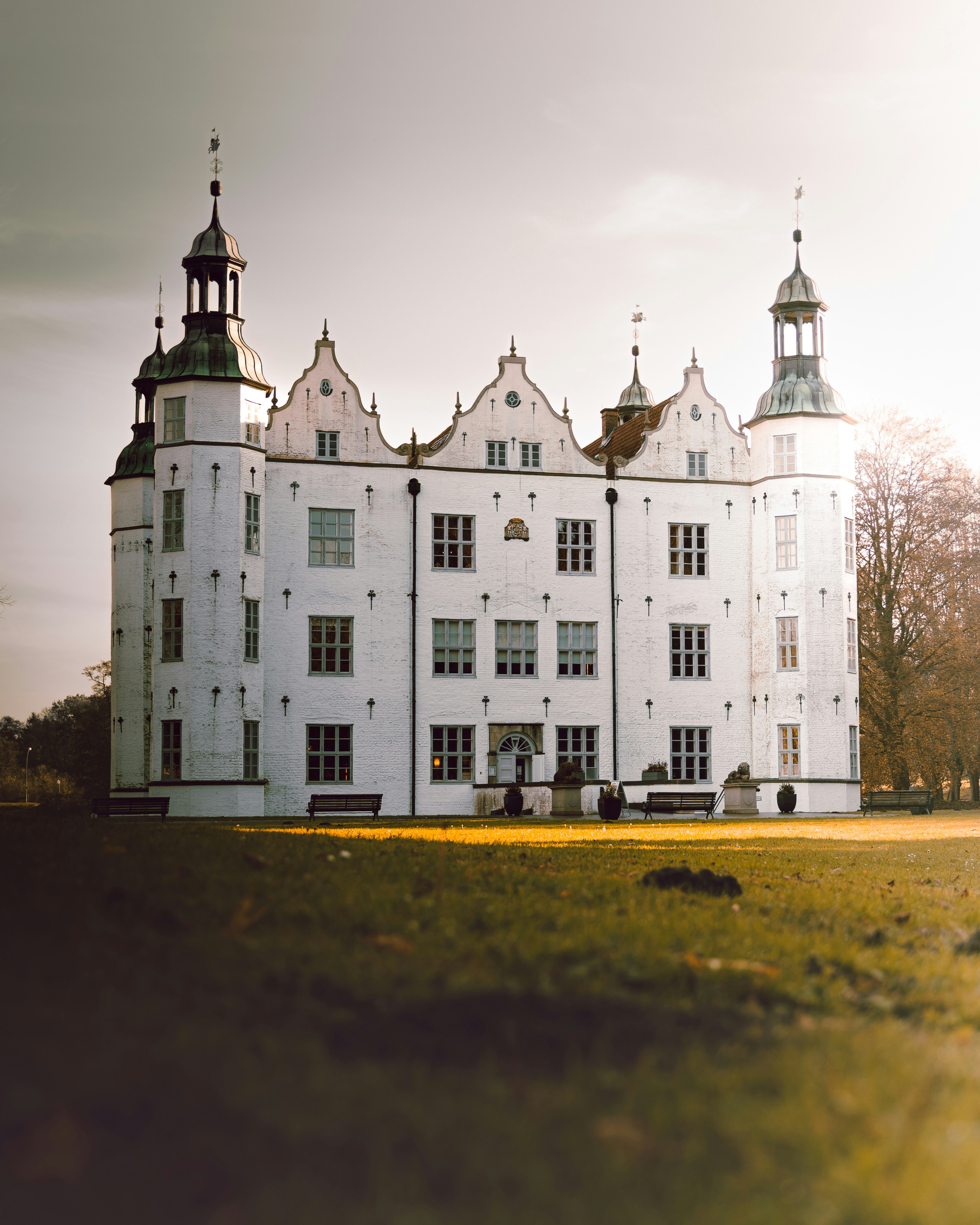 The White Manor: A Symmetry of Towers Beneath a Soft Sky