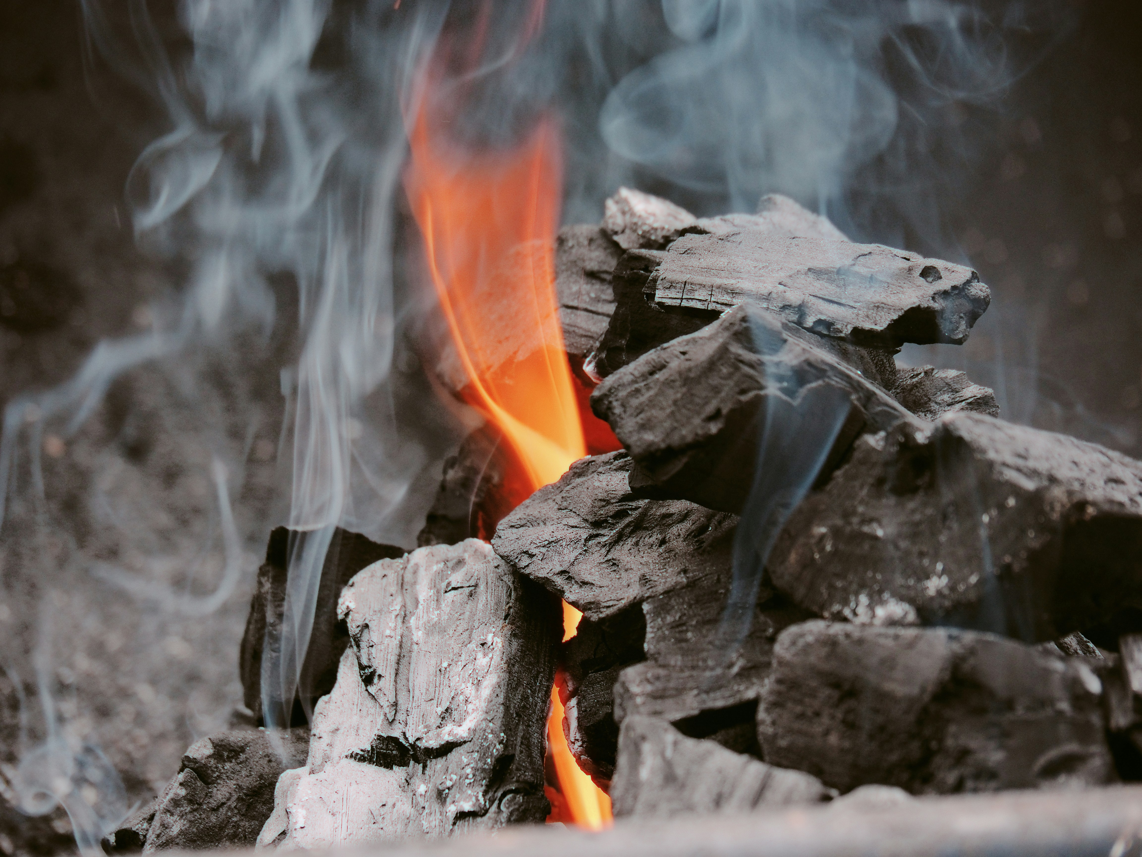 Charcoal for grilling 🔥 | Burning charcoal emits flames and smoke.