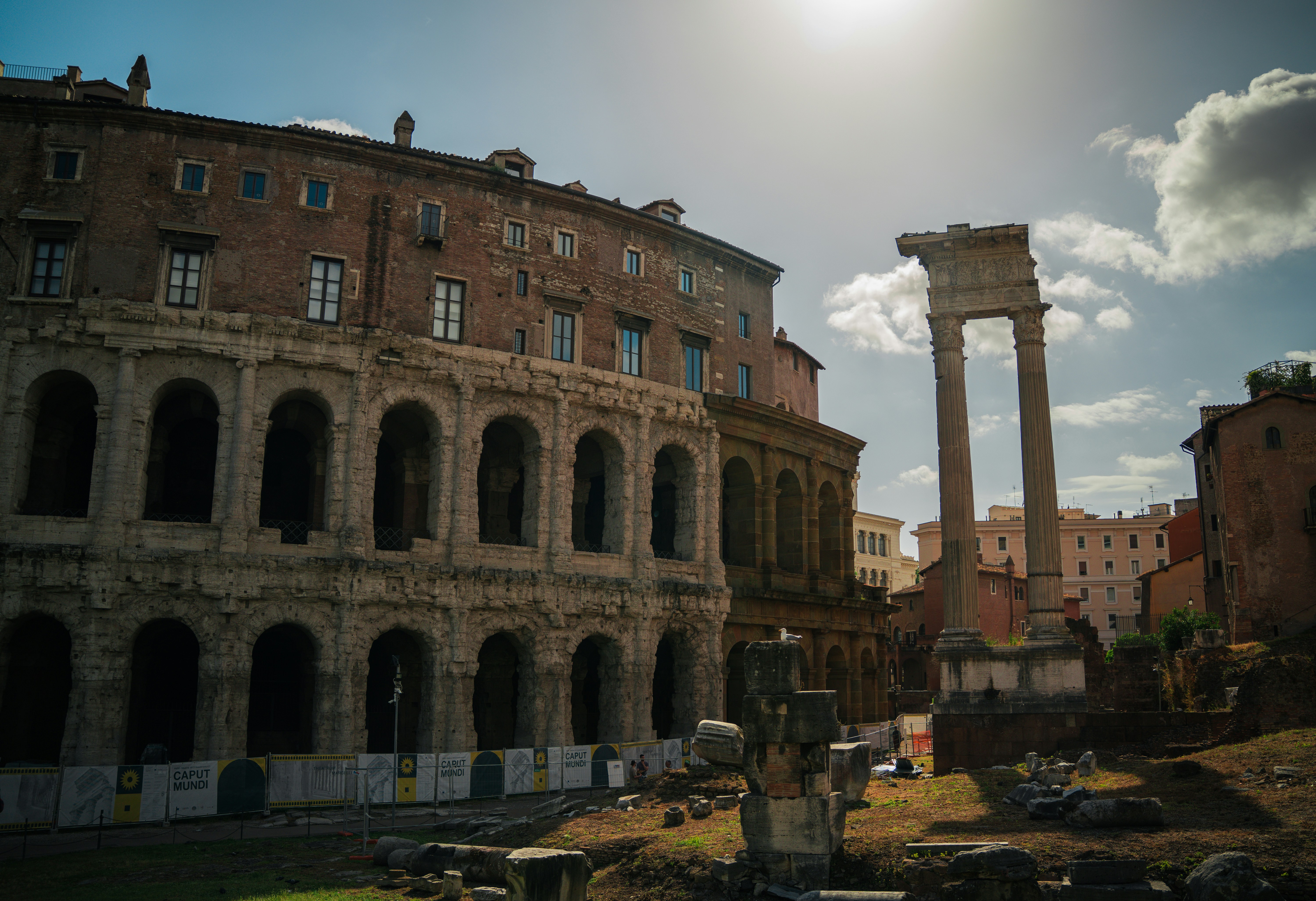 Sunlit Ruins: Echoes of a Colonnade and a Lone Standing Column