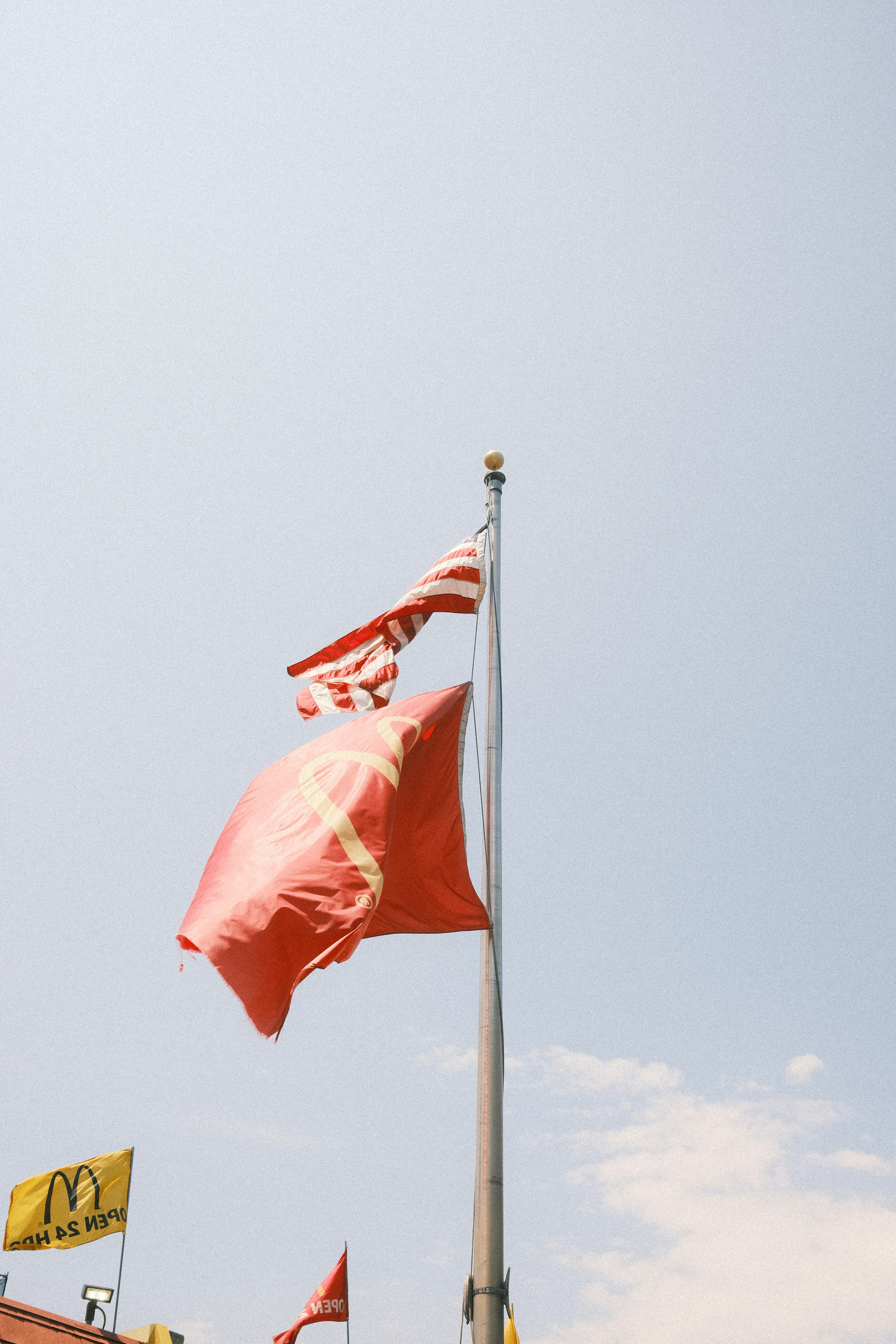 Flags of different kinds fly high.
