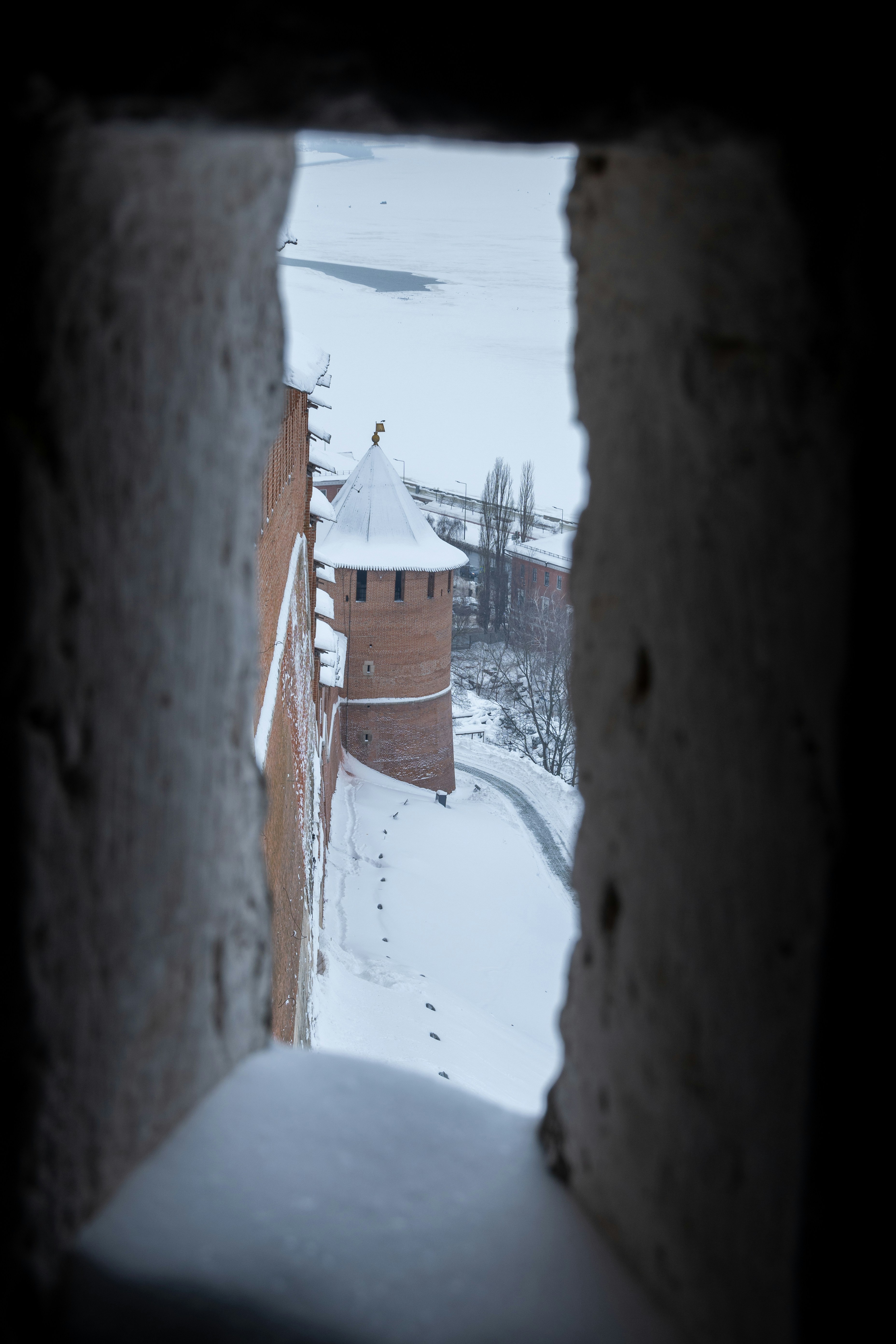 Snowbound Turret Framed by an Ancient Bastion