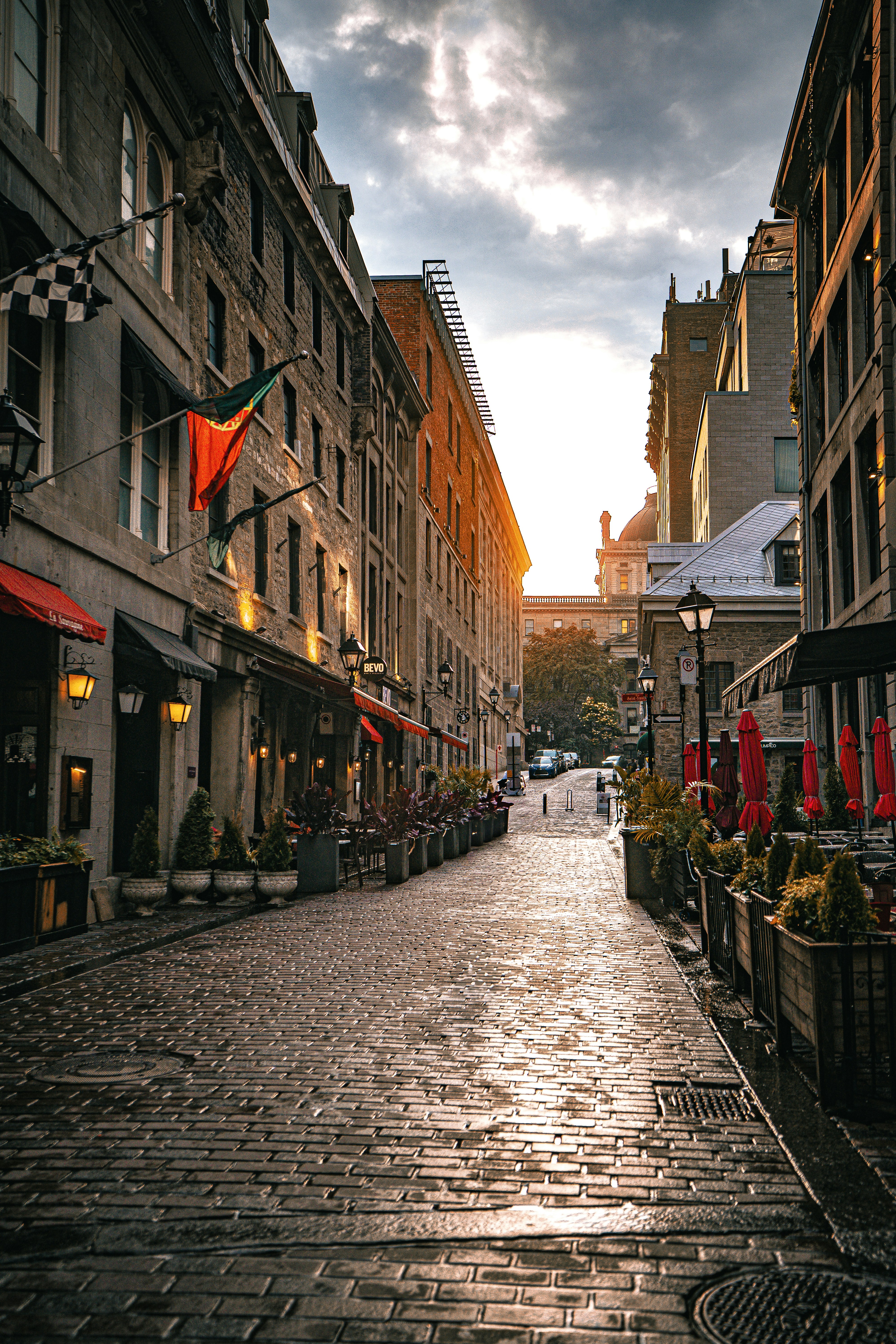 Sunset Embrace in a Cobblestone Haven