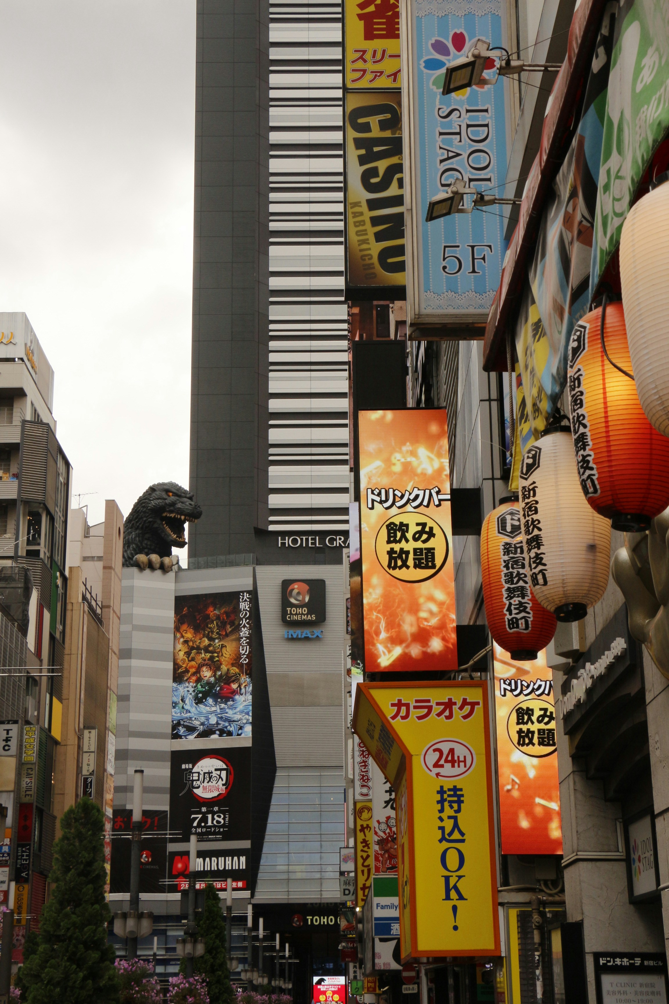 Neon Canyon: Tokyo Street Deco Battles Dinosaur