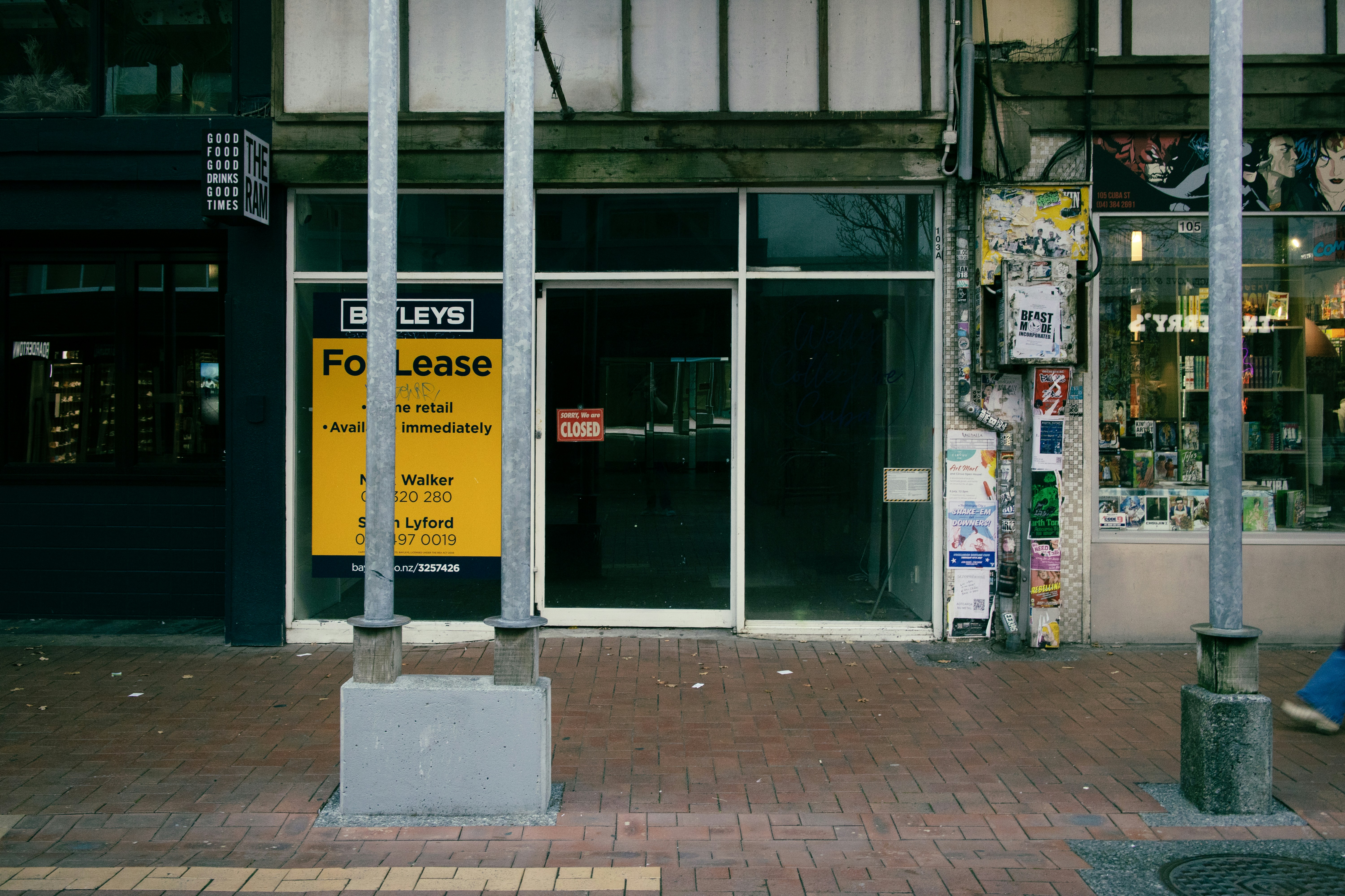 A vacant storefront is available for lease.