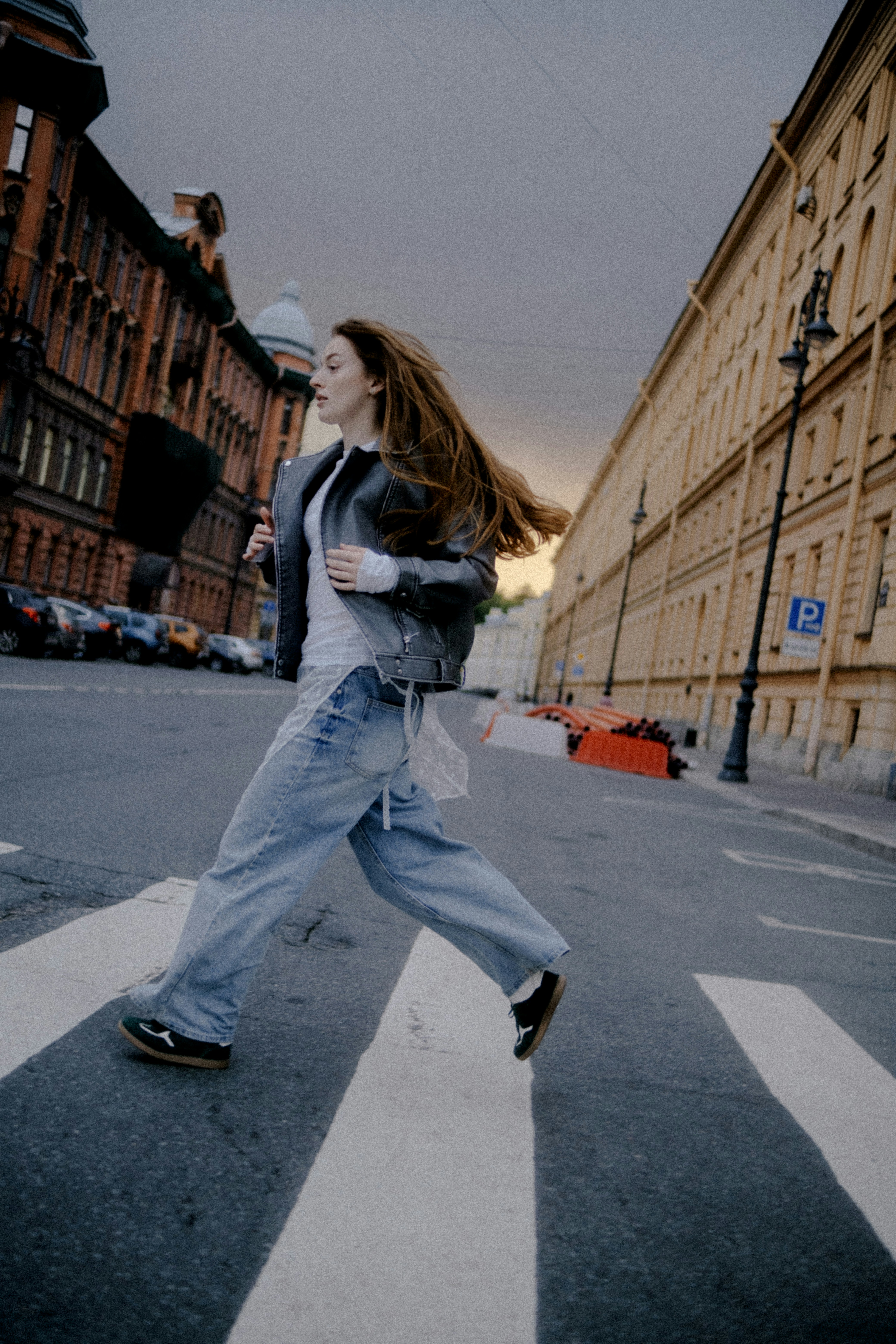 Crosswalk Cadence: A City Moment in Evening Light