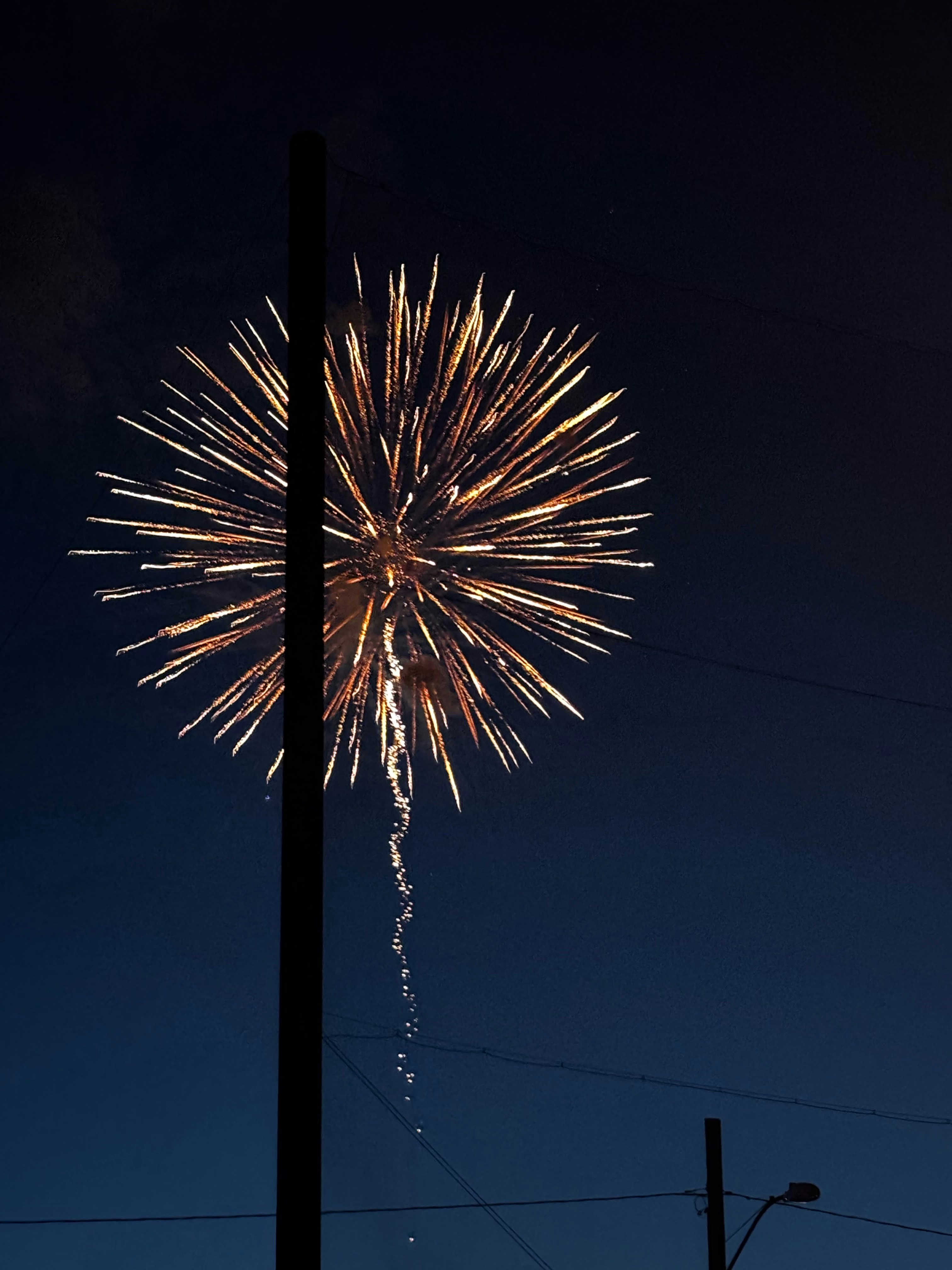 Firework Bloom Above Power Lines
