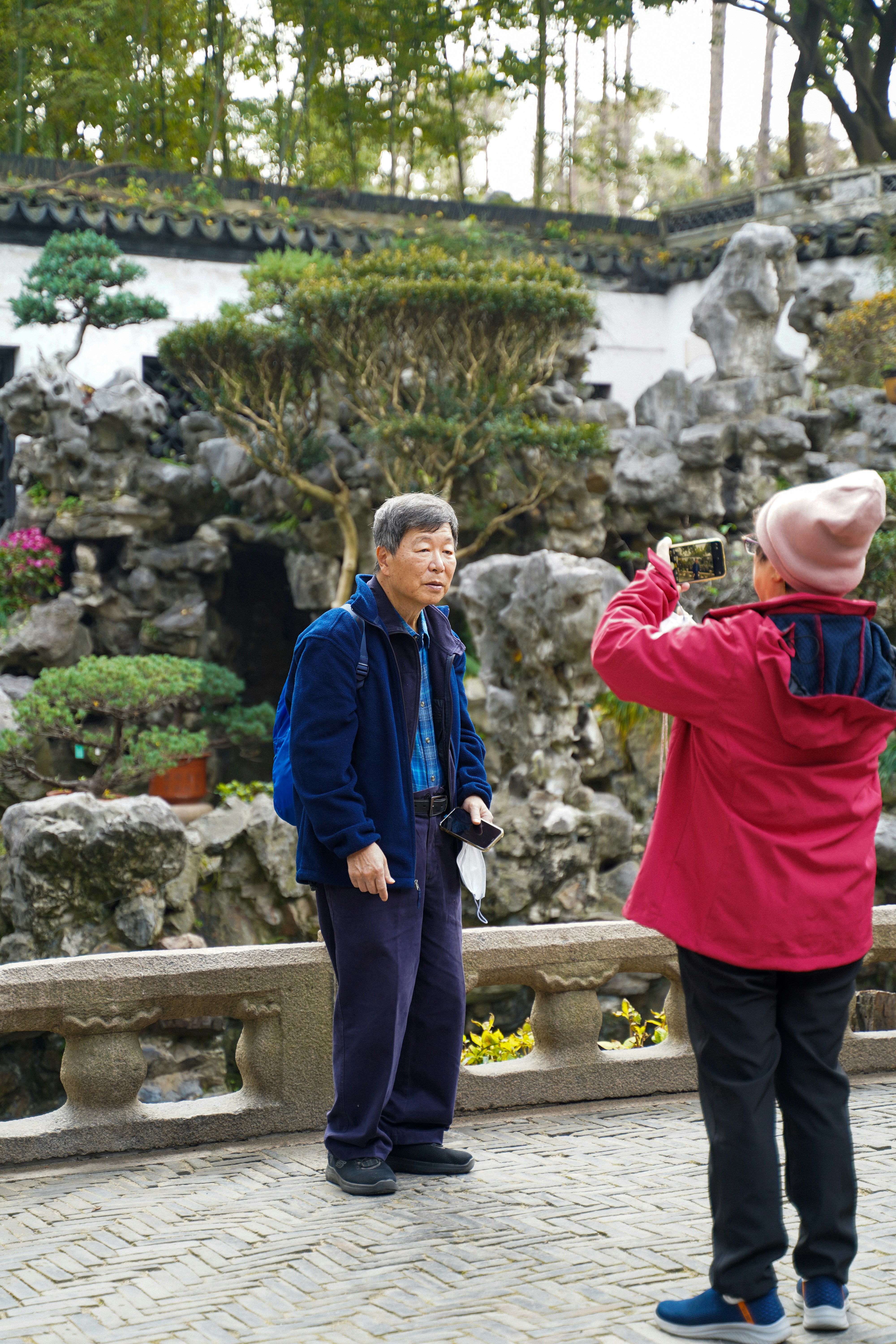 A Moment of Connection in a Serene Garden