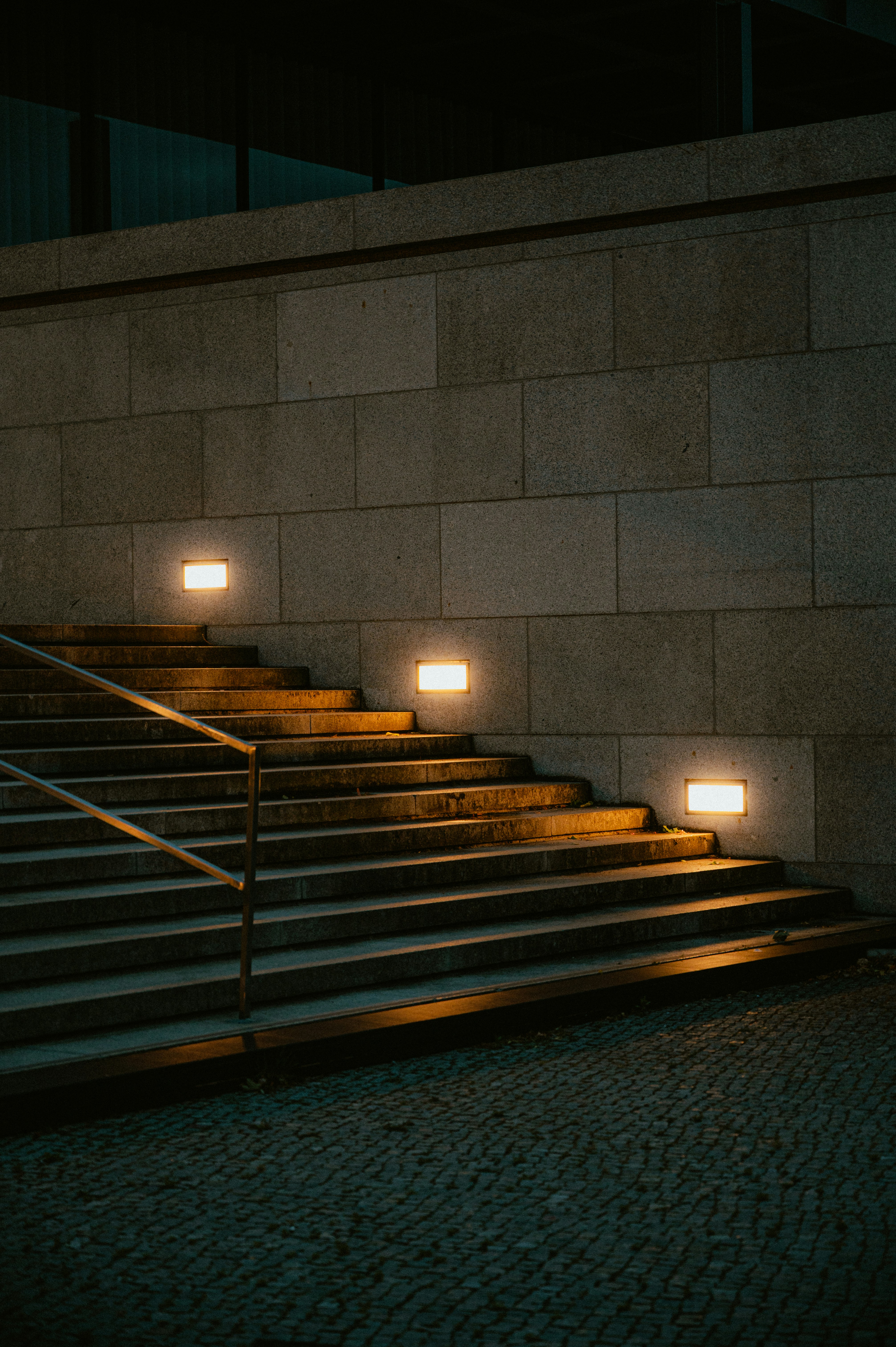 Lit stairs with glowing lights in the evening. photo – Free House Image ...