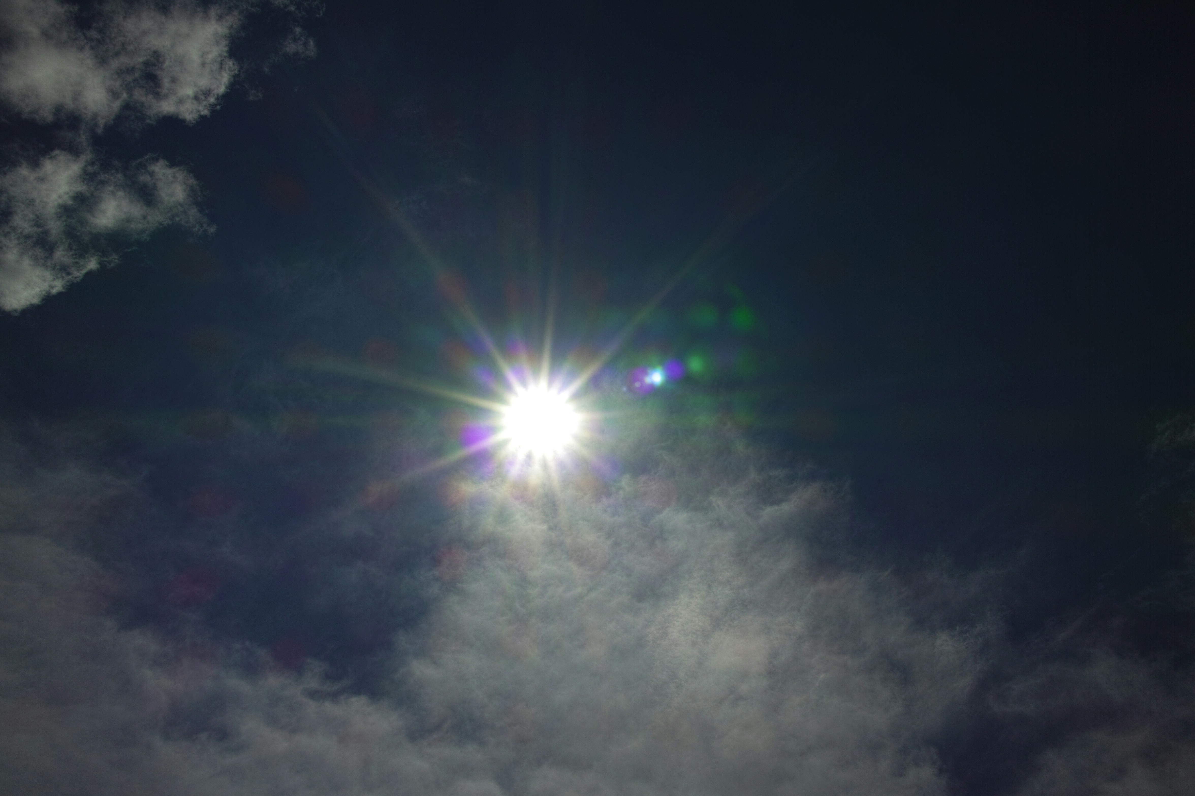 sky background with sun | The bright sun shines through cloudy skies.