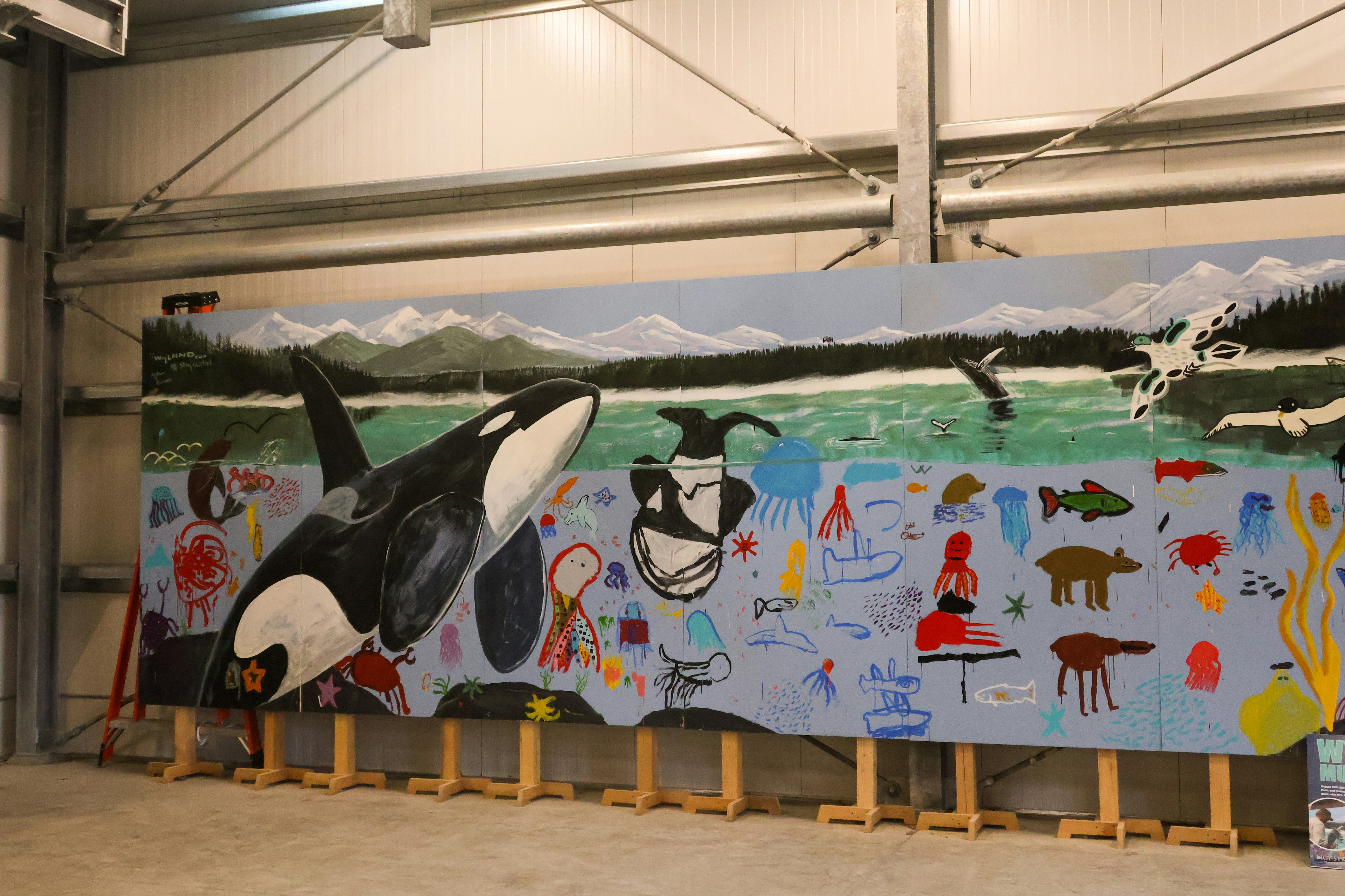 A large mural displays orcas and other sea creatures. photo – Free Orca ...