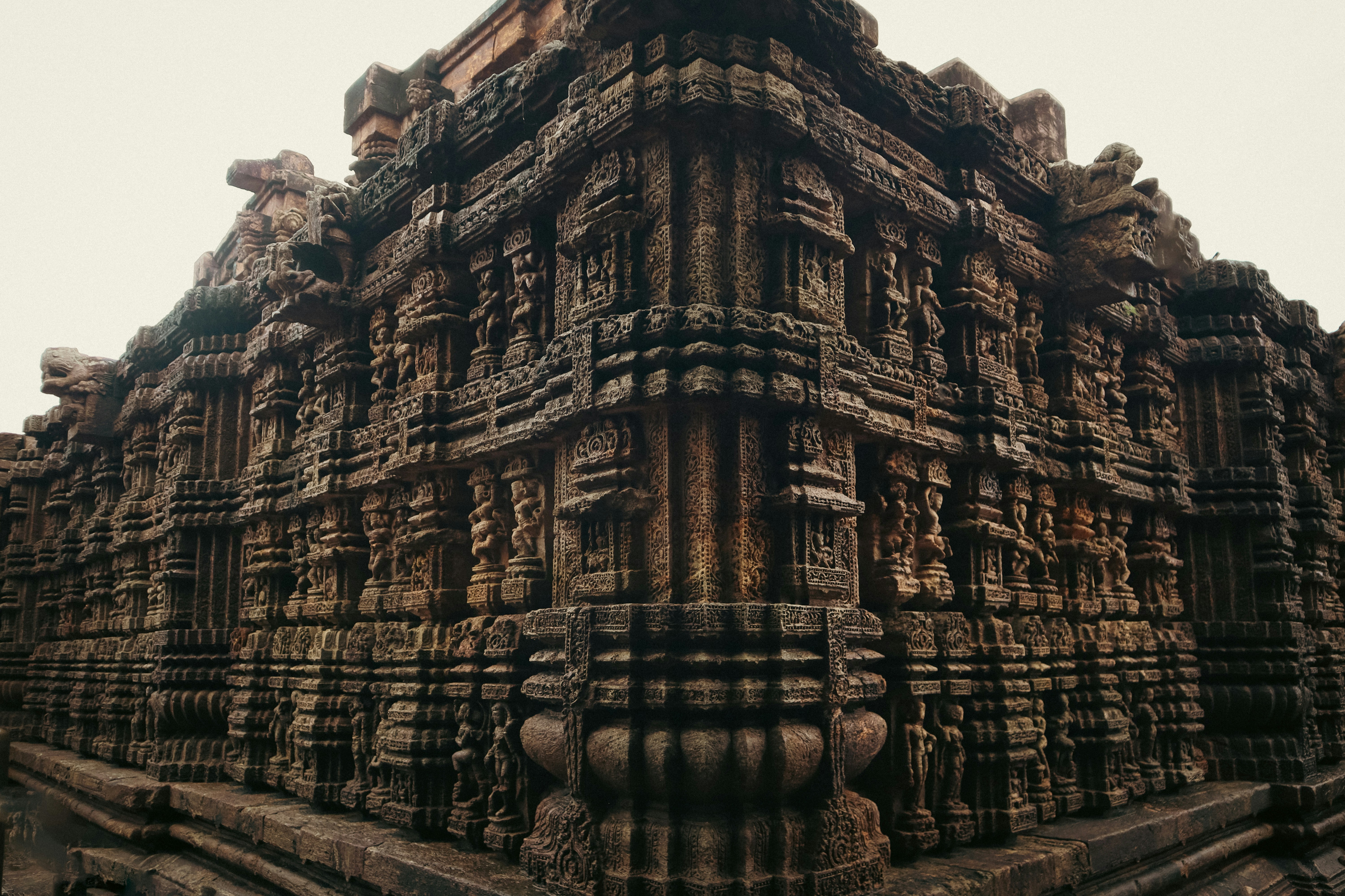 Ancient indian temple carvings showcase exquisite detail.