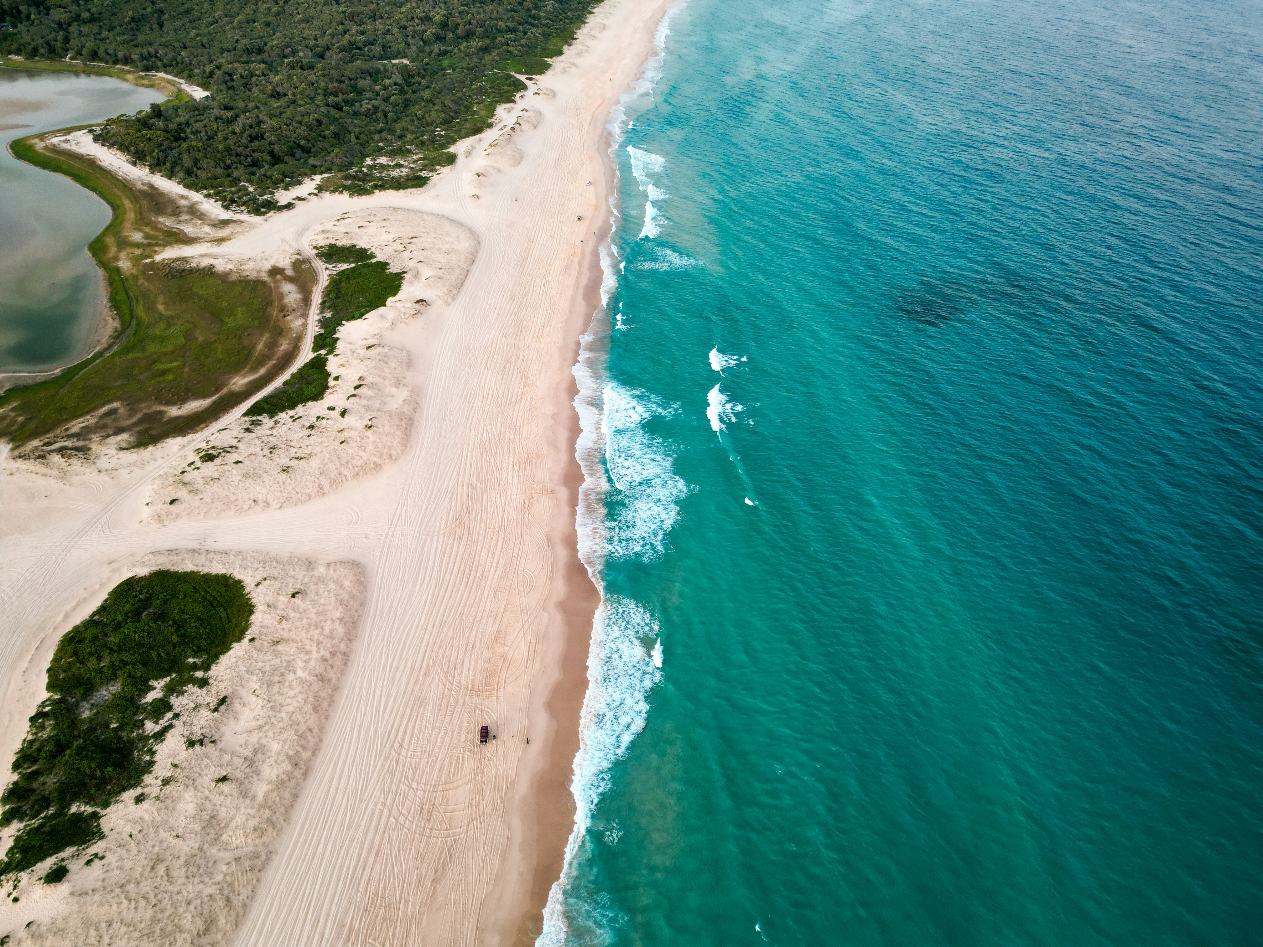 Forster NSW Australia | Aerial view of a beautiful beach and the ocean.