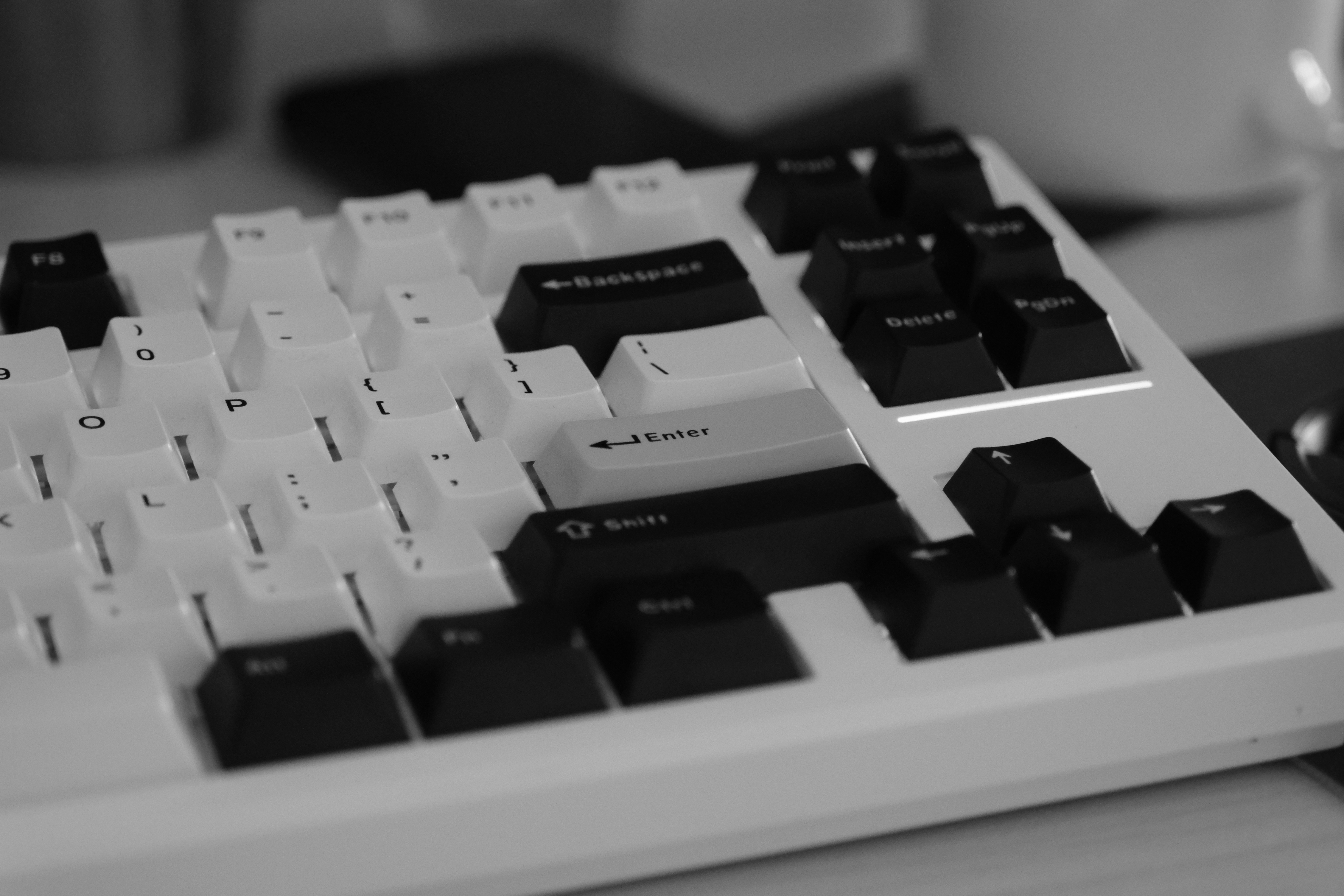 Black and white keyboard with keycaps.