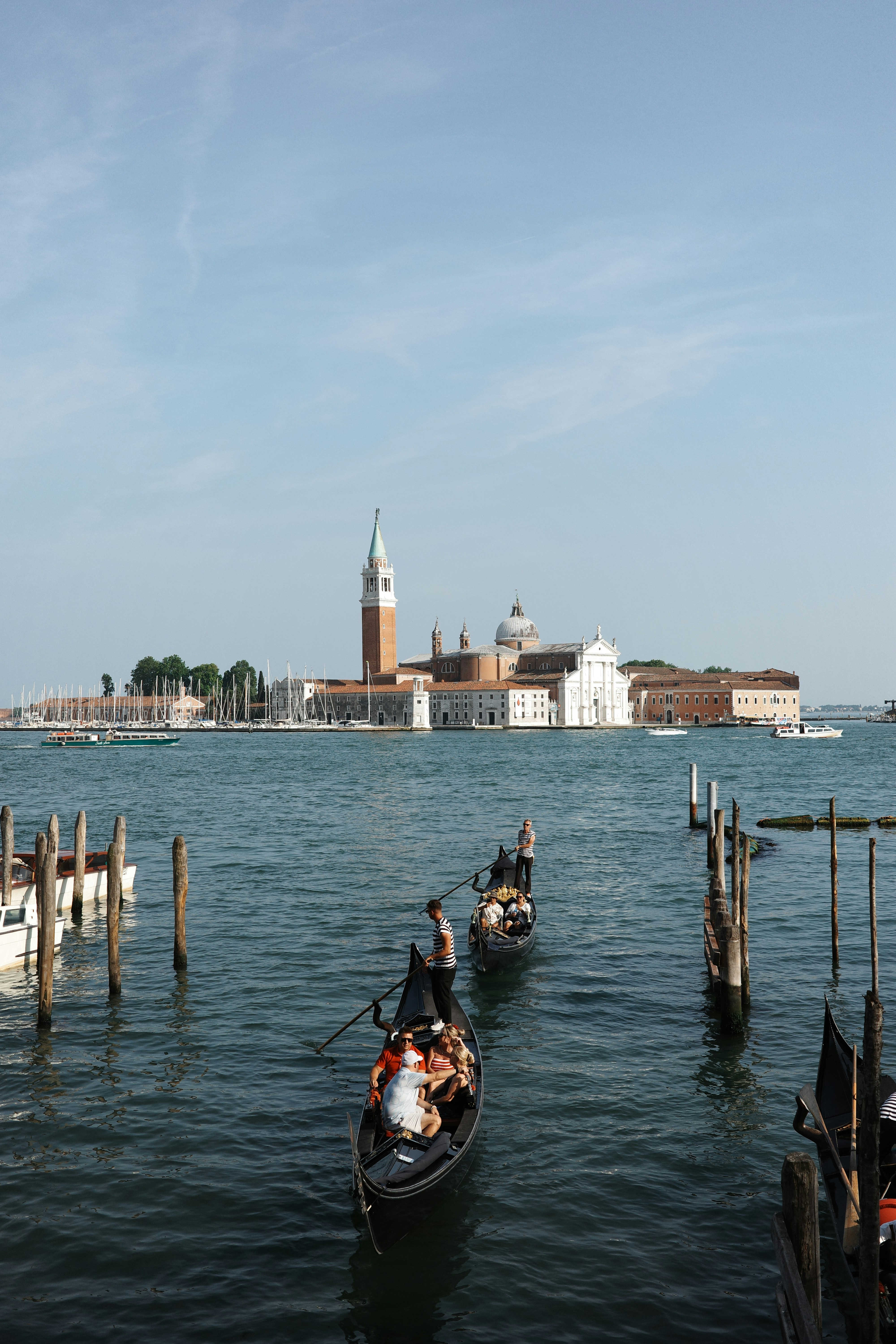 Gondola Passage Toward San Giorgio Maggiore: Quiet Venice Lagoon Morning