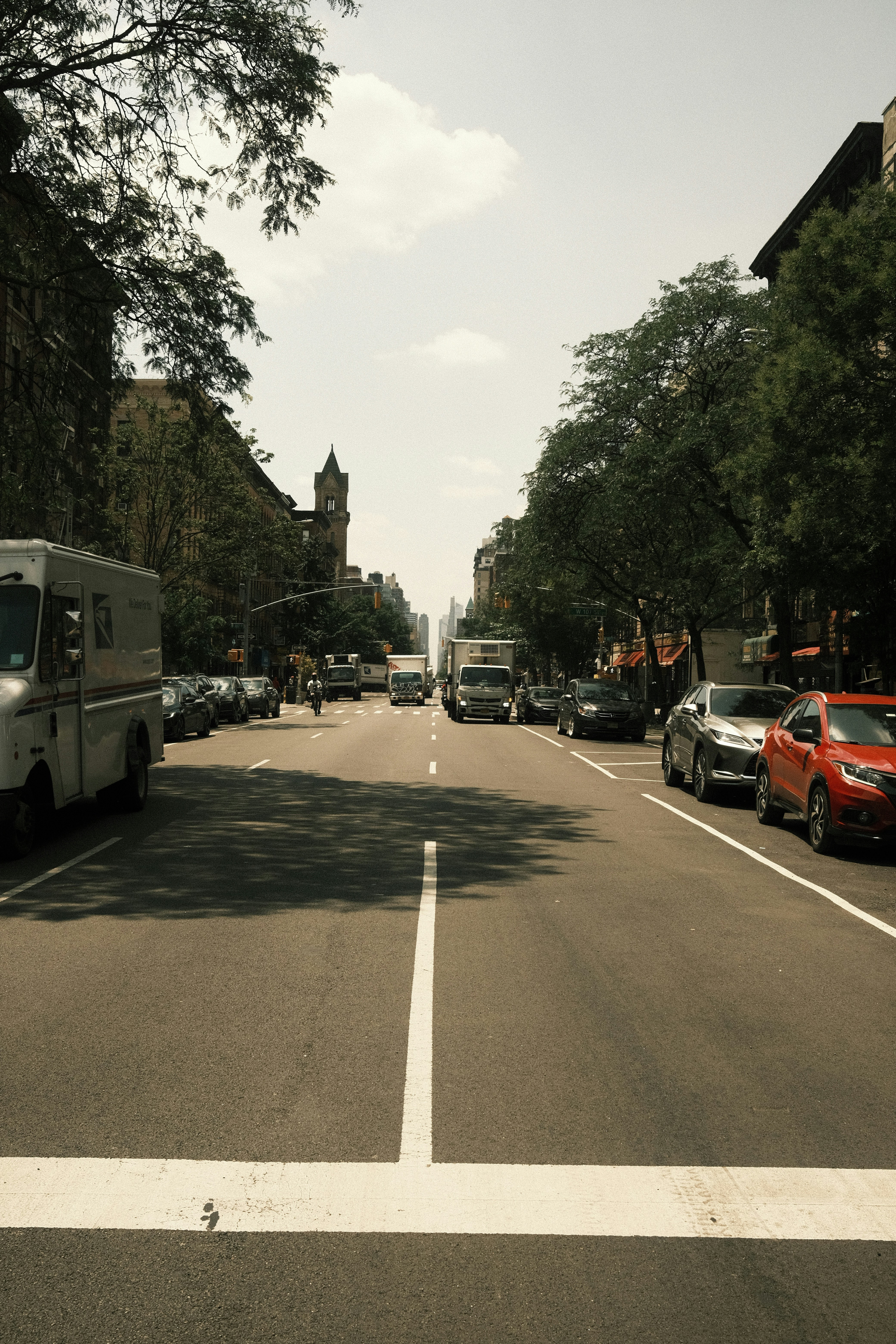 A city street on a sunny day.
