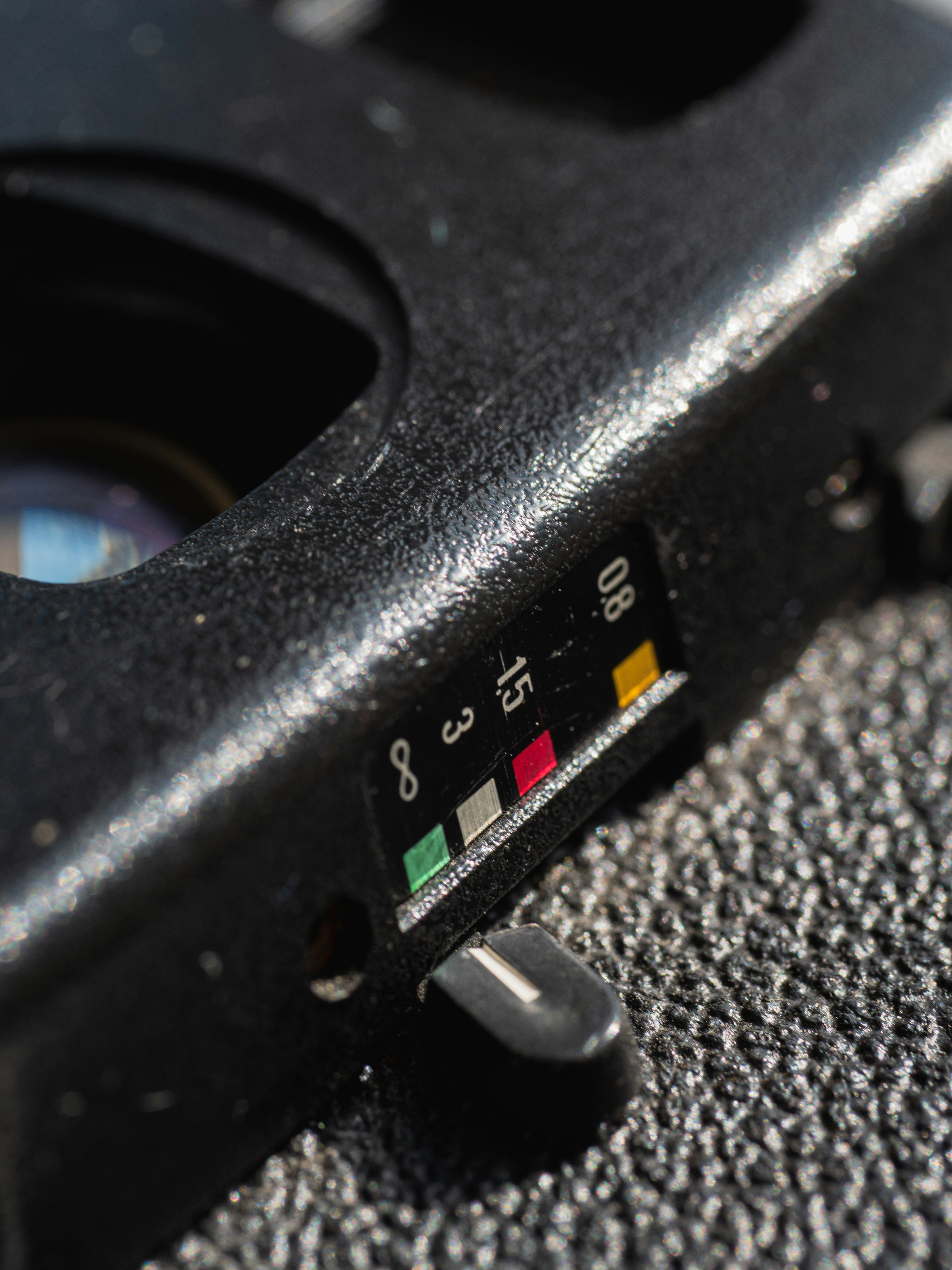 Close-up of a camera's exposure meter.