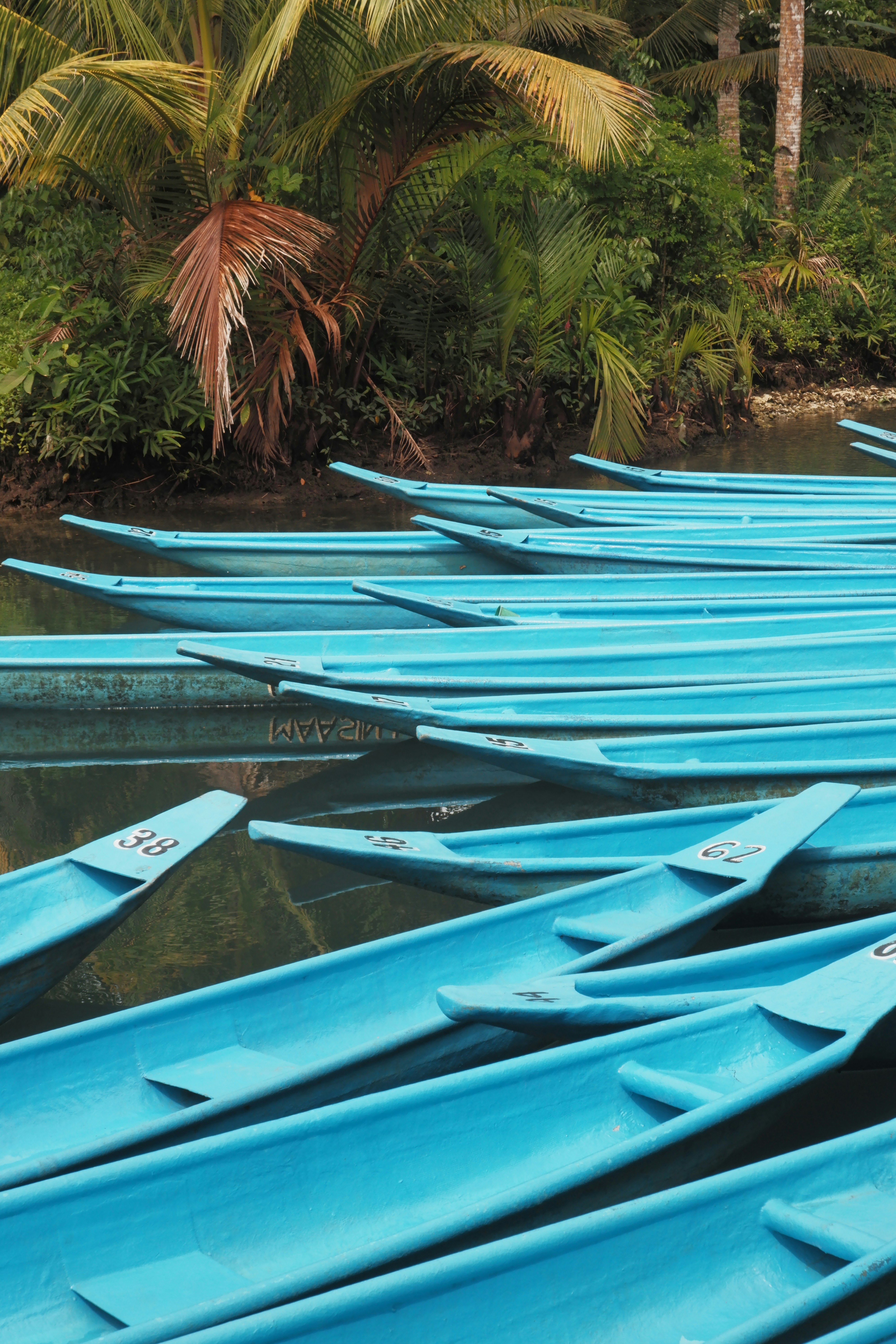 Harmony of Blue: Canoes in Tranquil Waters