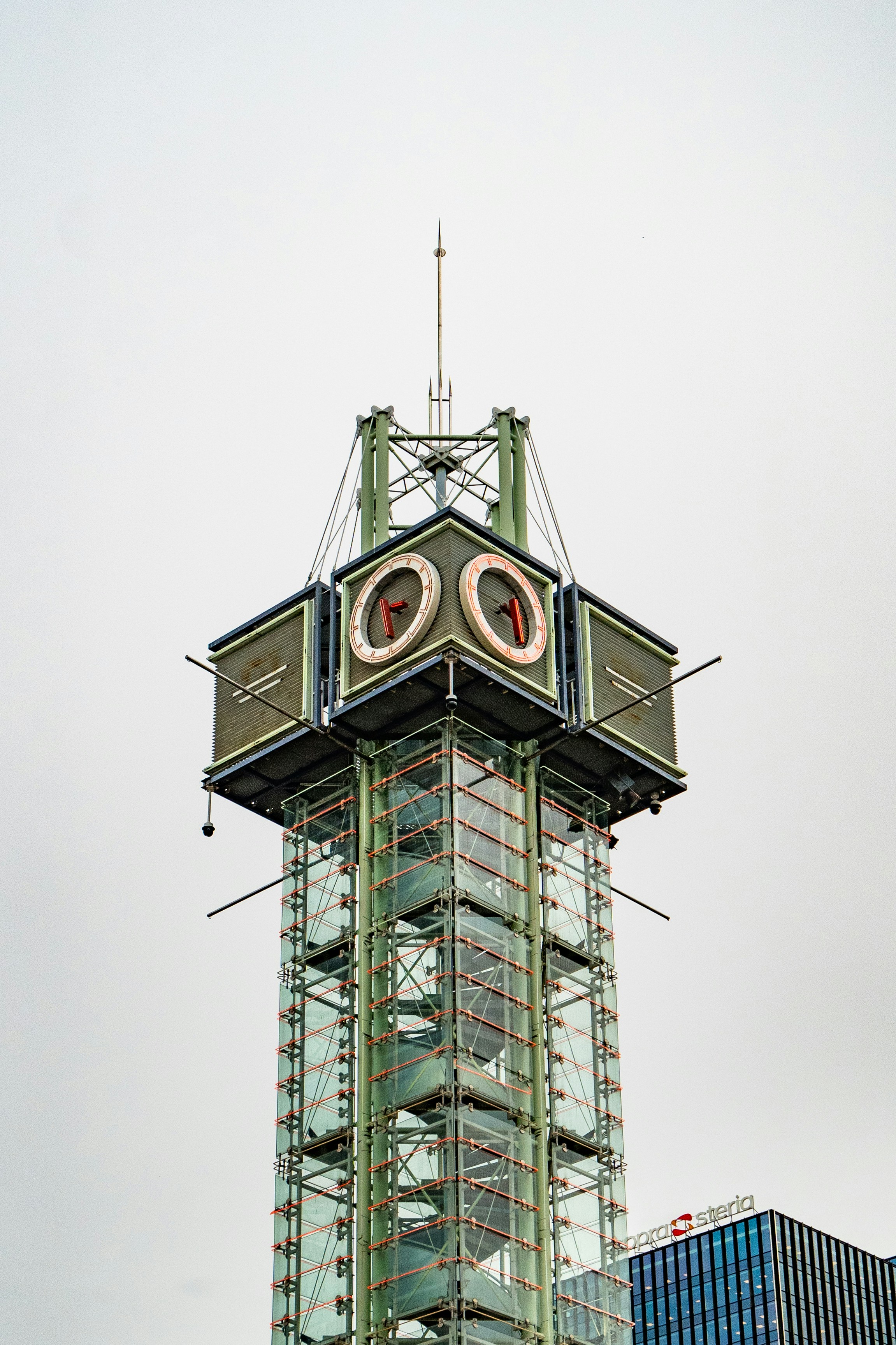 A tall clock tower reaches into the sky.