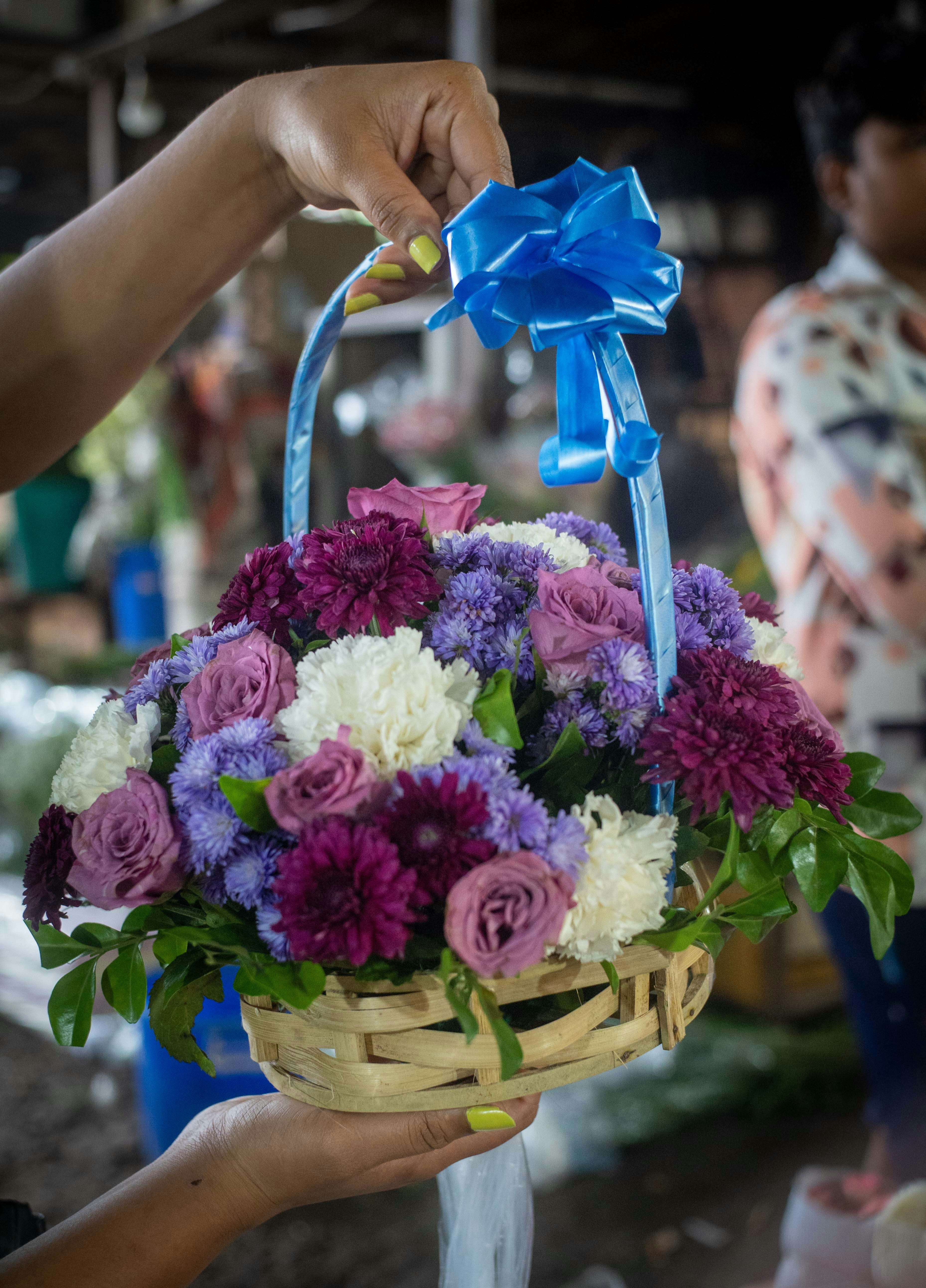 A Market Moment: Lavender Bundles in a Sapphire Ribbon Basket