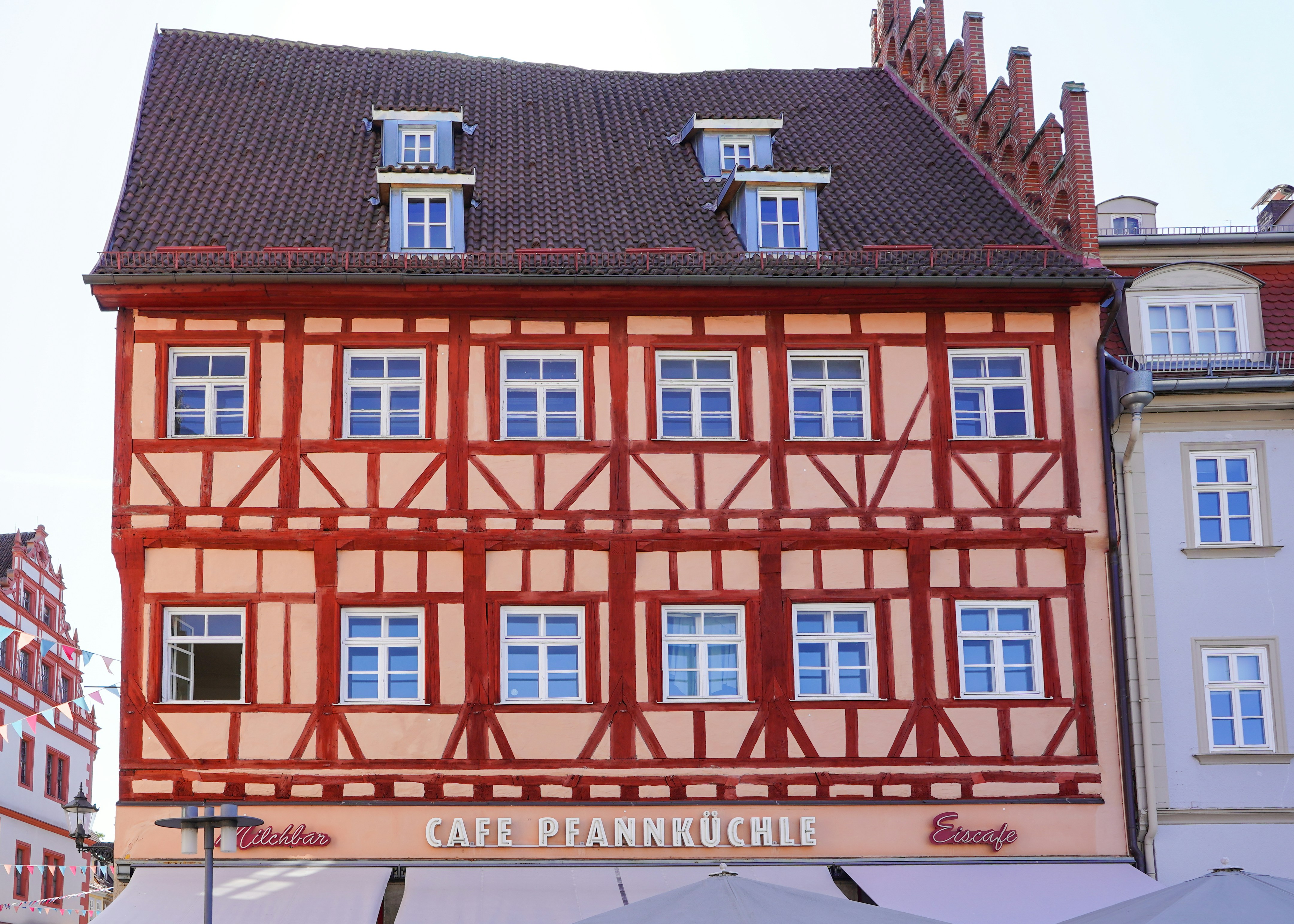 Timber-framed Facade of a European Café House