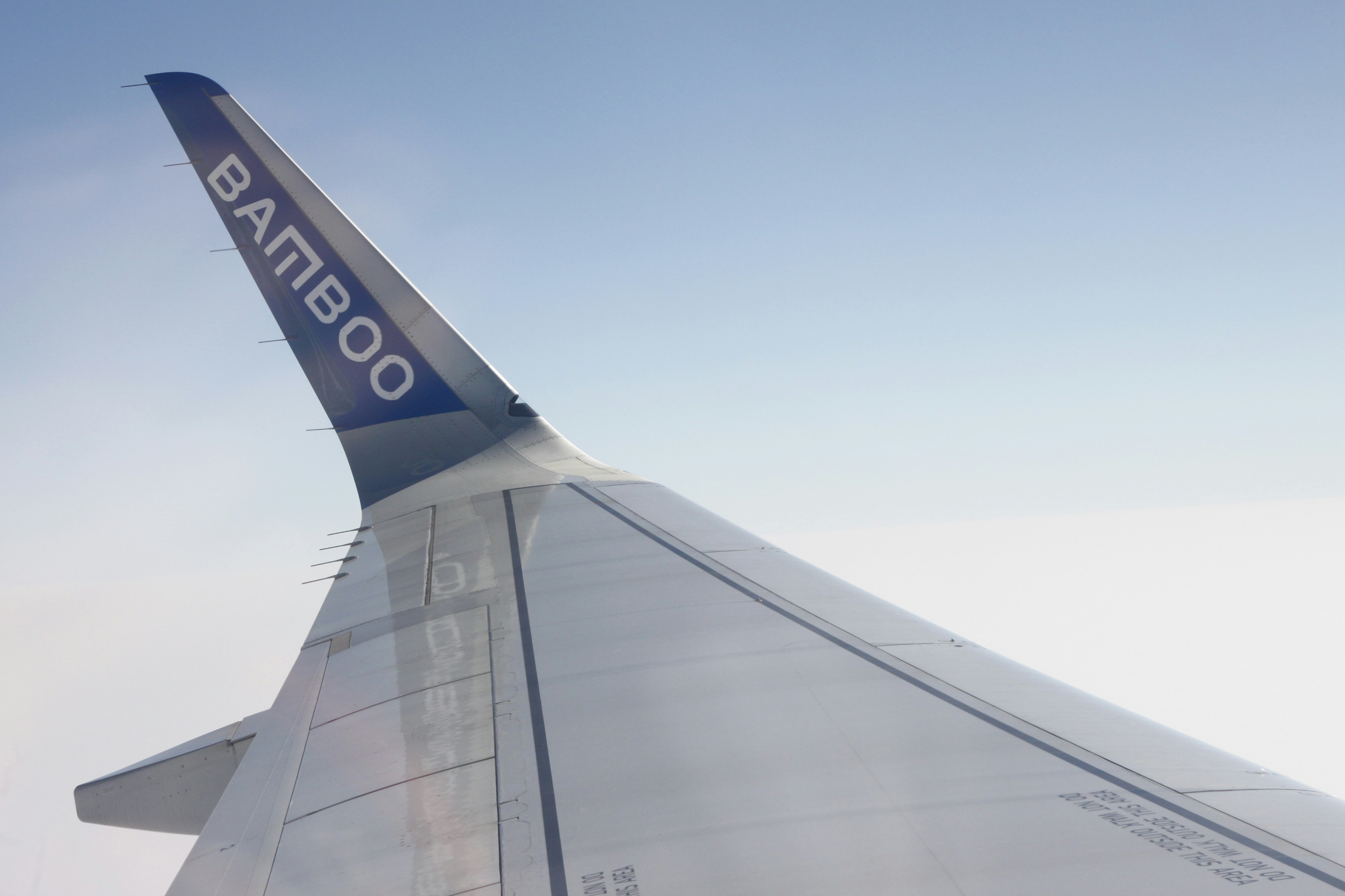 A plane wing displays "bamboo" on the tail. photo – Free Image on Unsplash