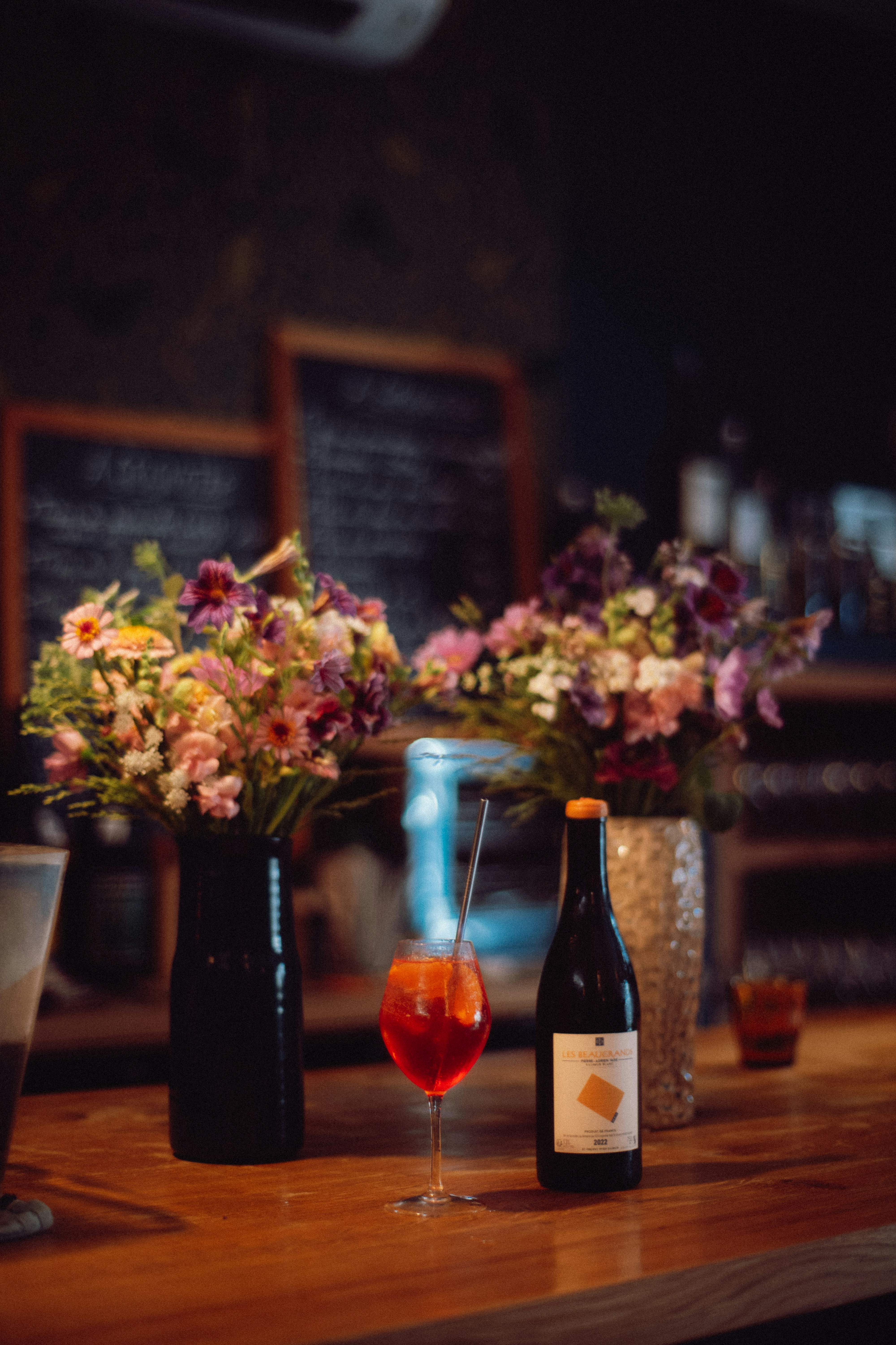 Floral Bar Scene with a Ruby Aperitif