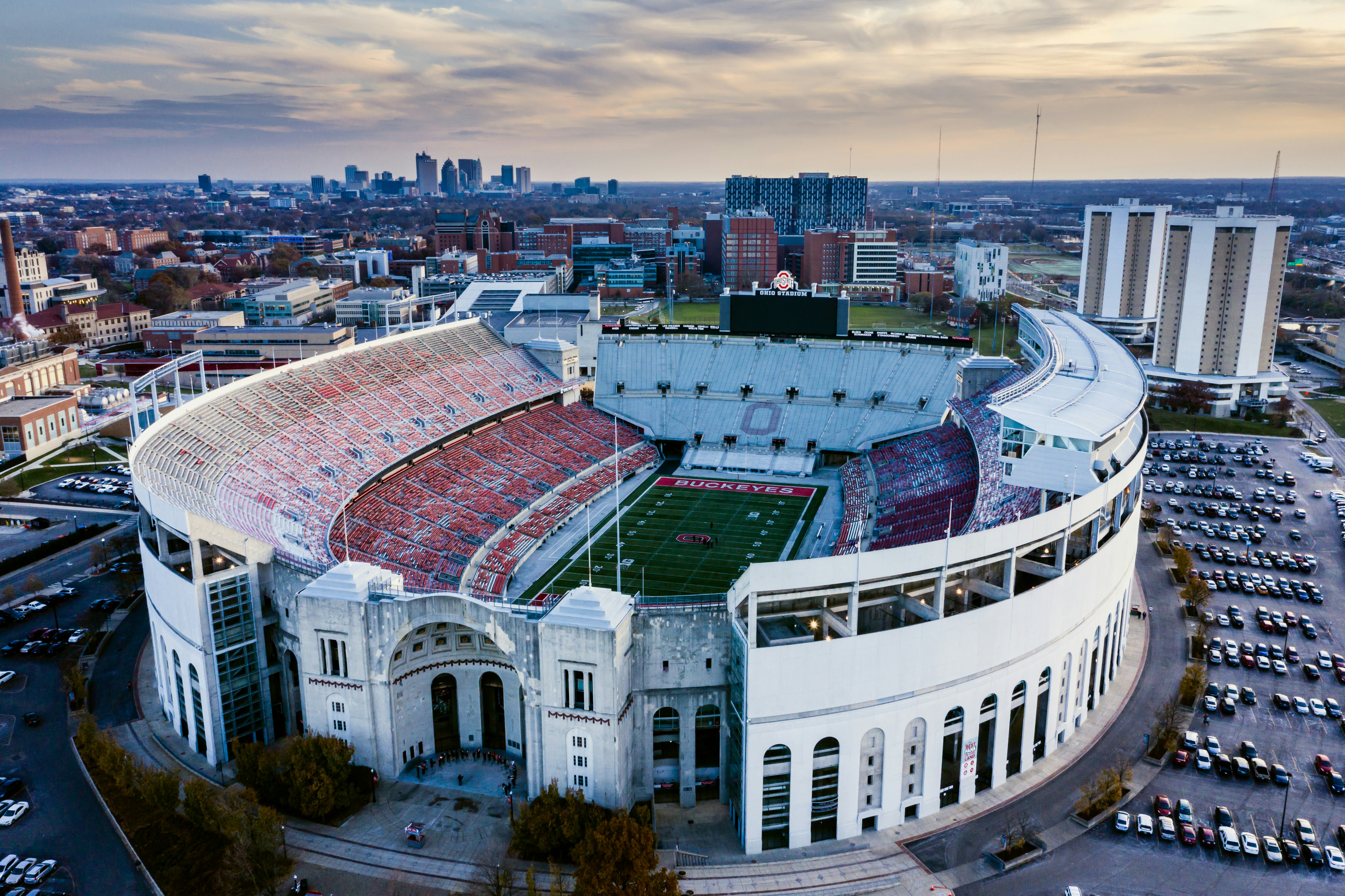 An aerial view of a stadium.