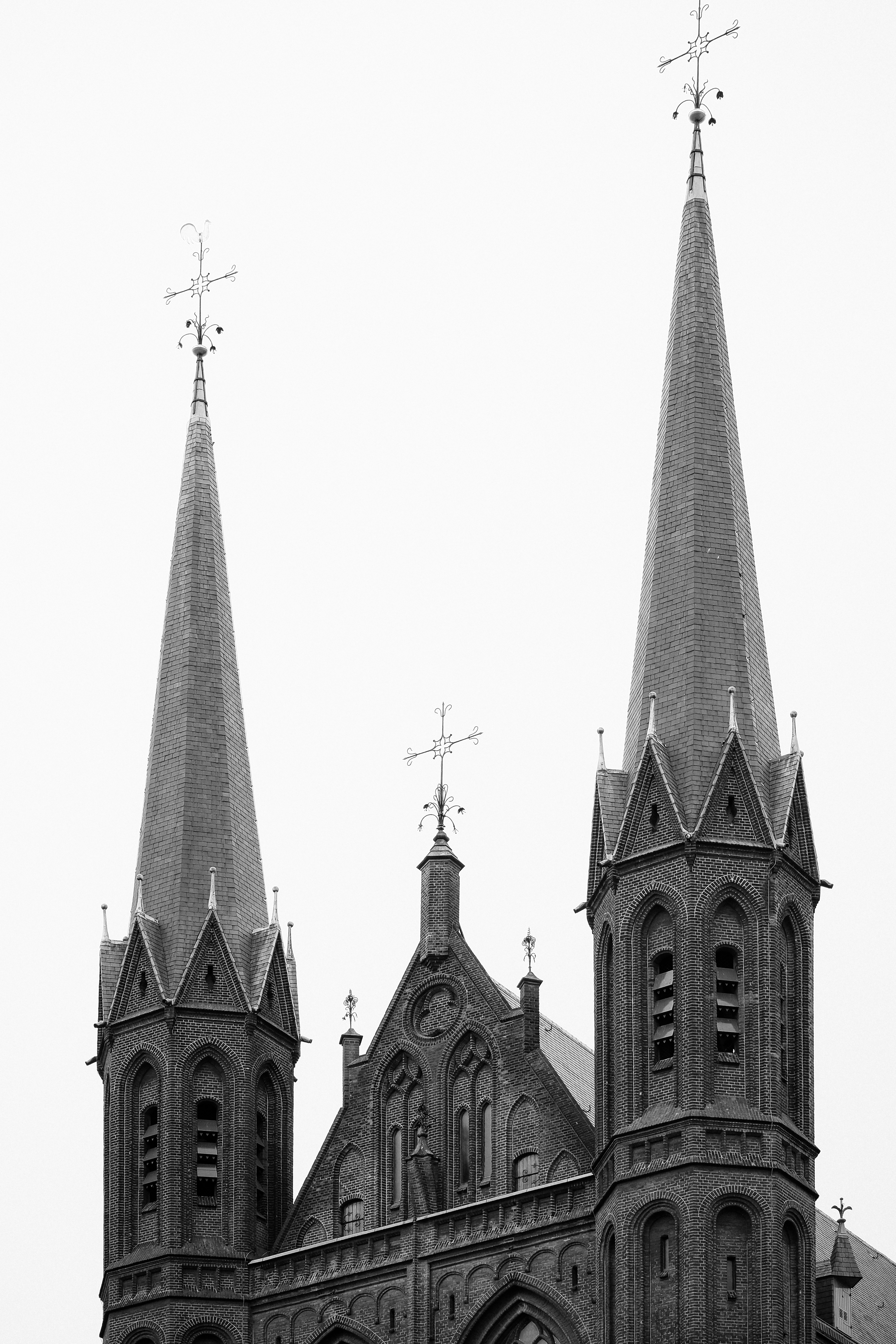 Church towers with crosses stand tall.