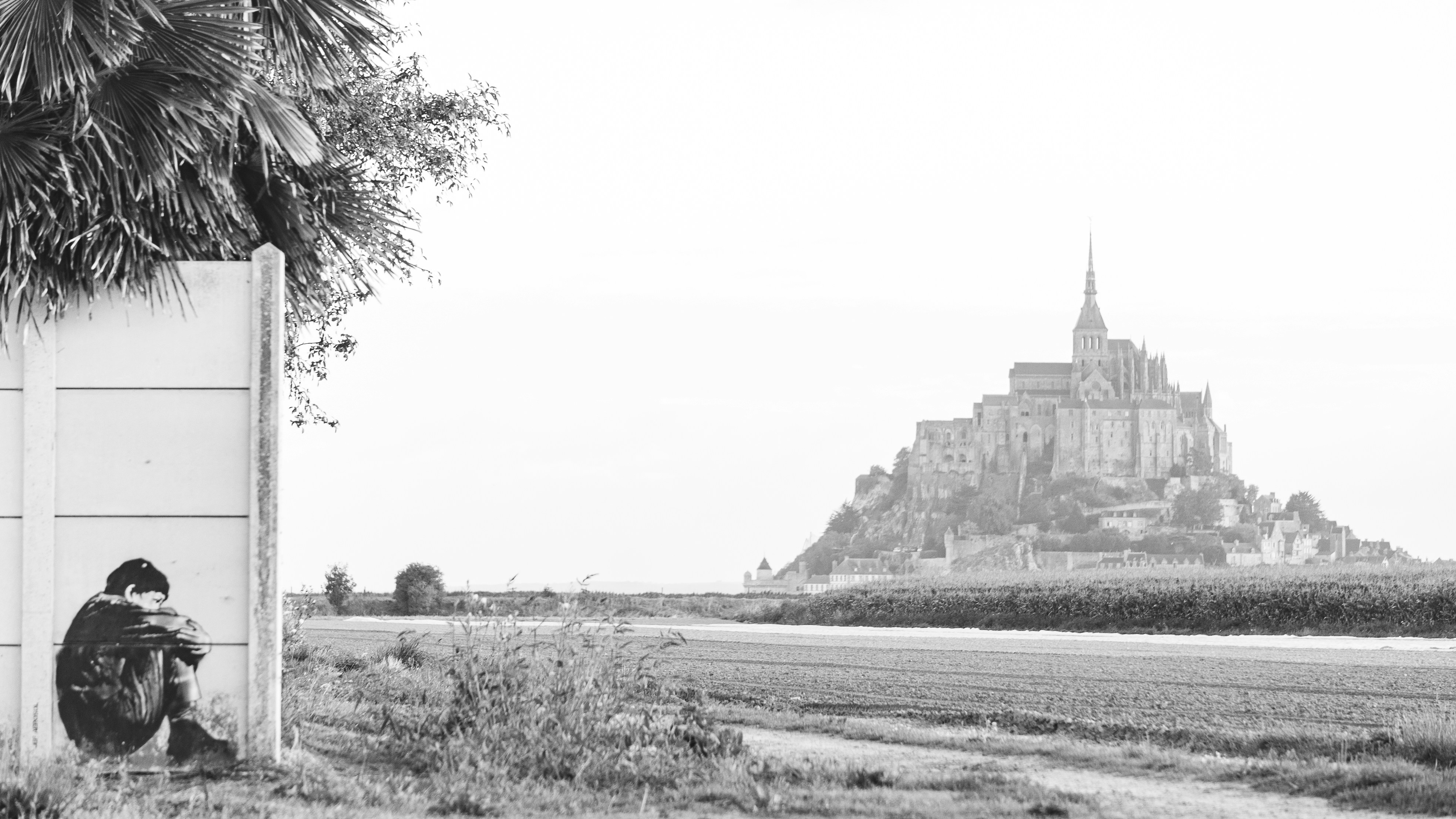 The Isle and the Sentinel: A Quiet Shore Framed by a Distant Fortress