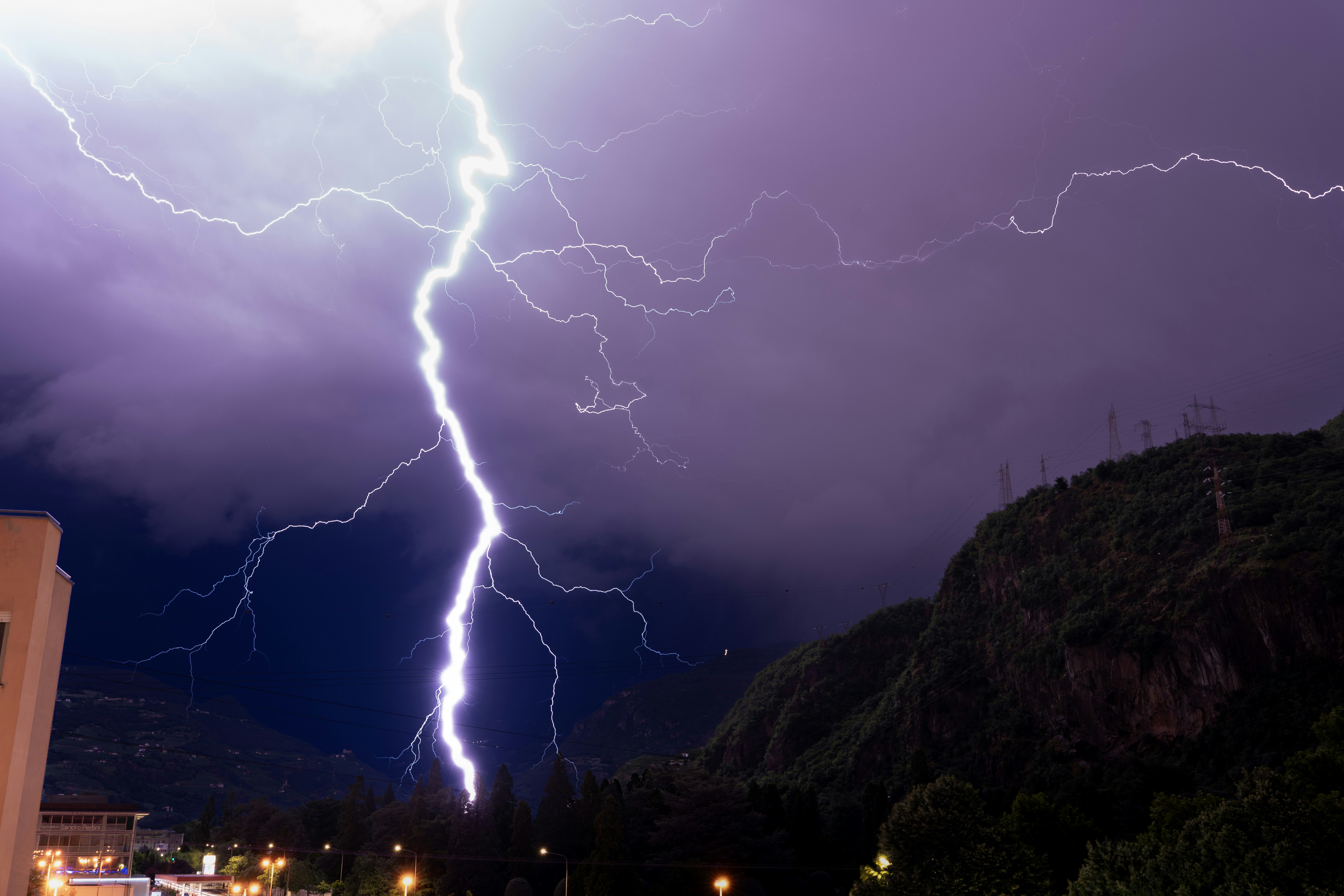 Lightning strikes the sky during a storm.
