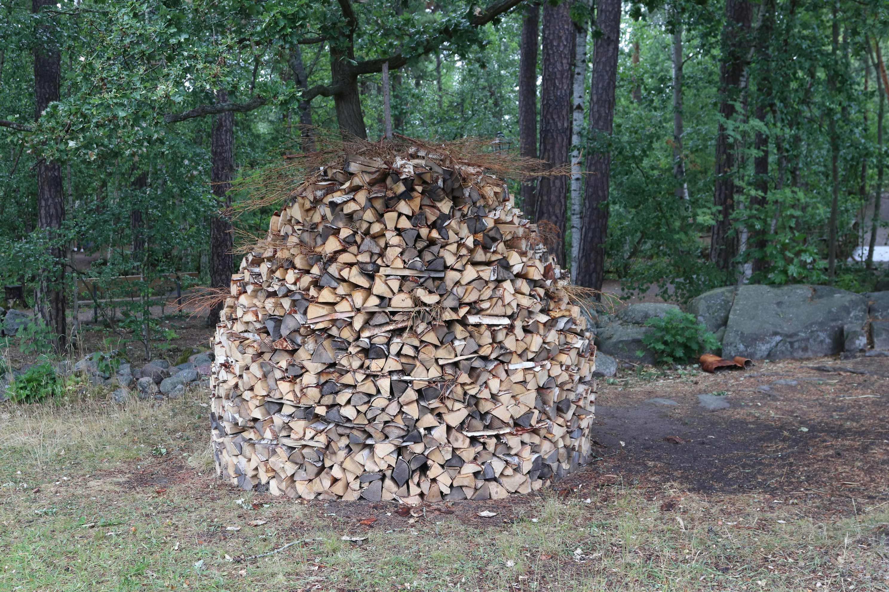 Neatly stacked firewood is ready for use.