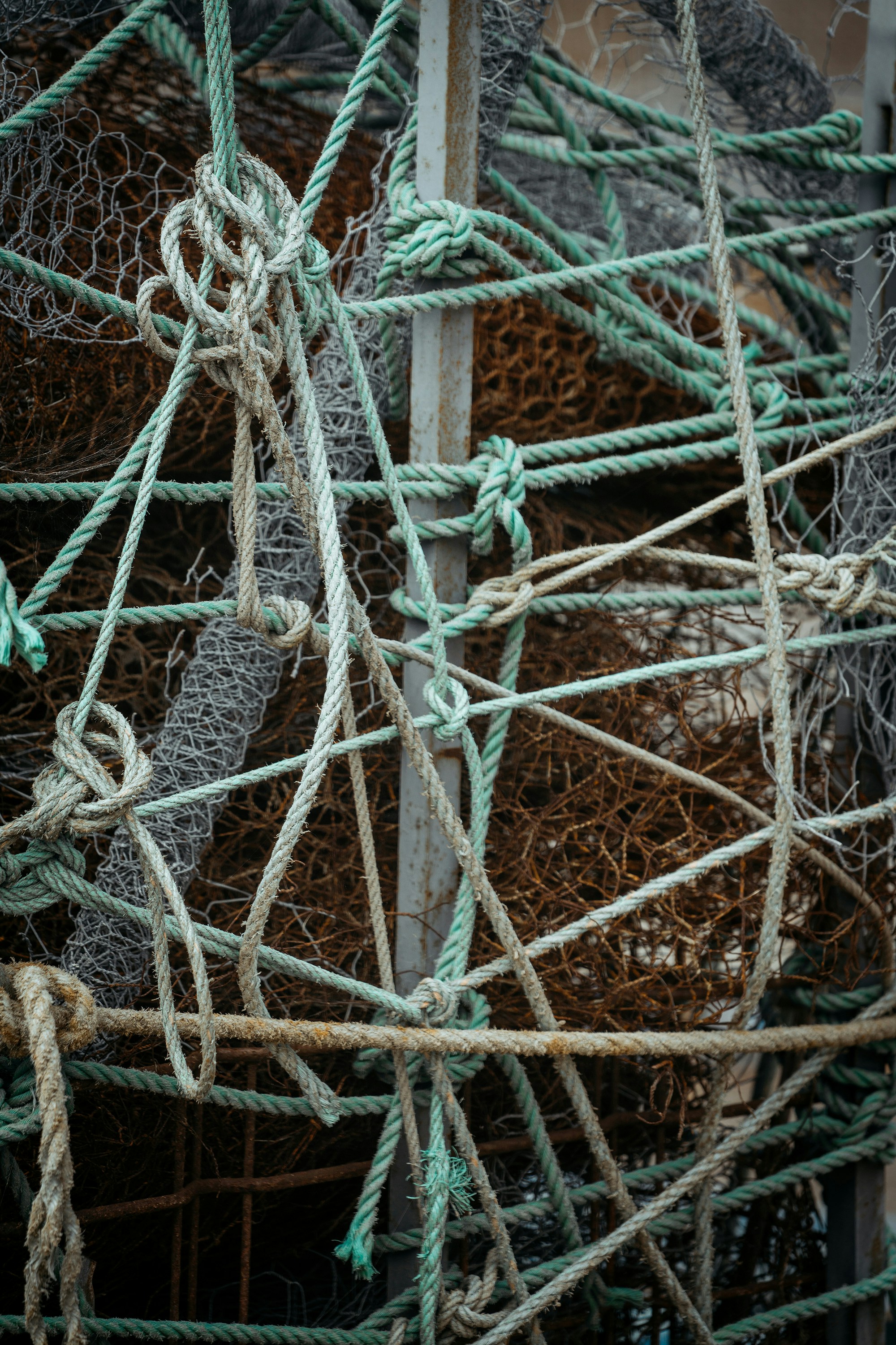 Ropes and netting are tangled in an intricate arrangement. photo – Free ...