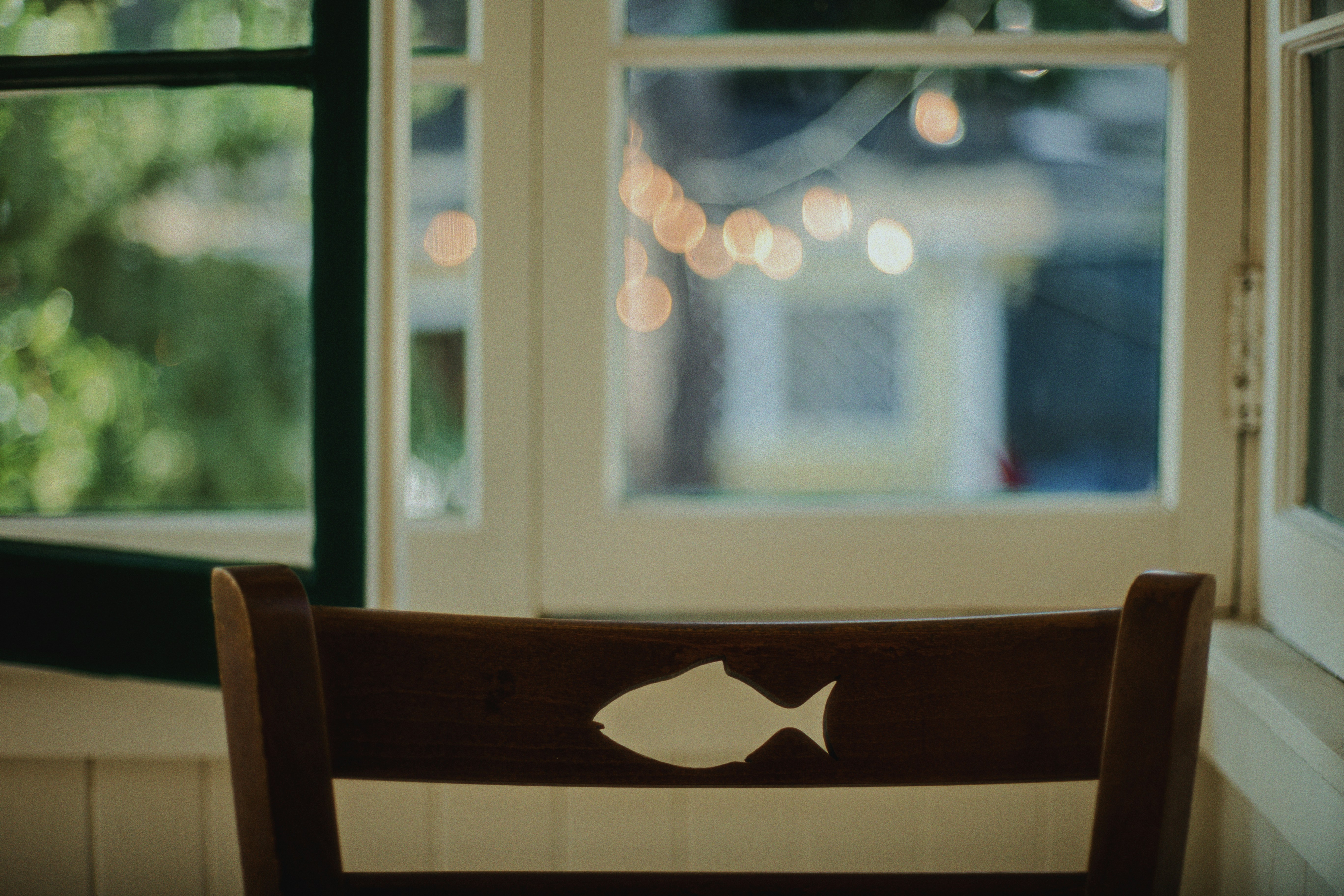 Fish Silhouette on a Window-side Chair Framed by Warm Bokeh