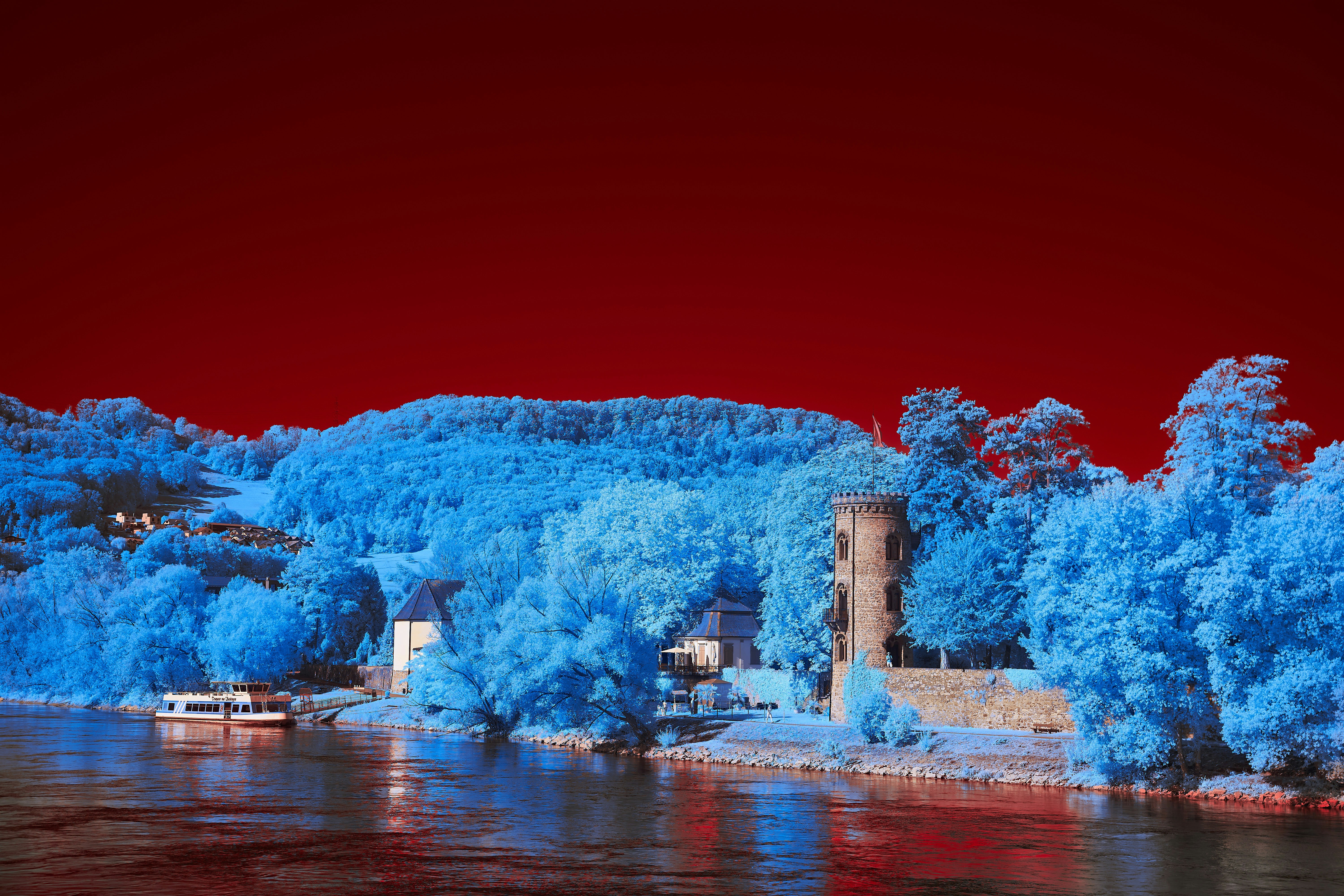 Castle by the Red River in an Infrared Twilight