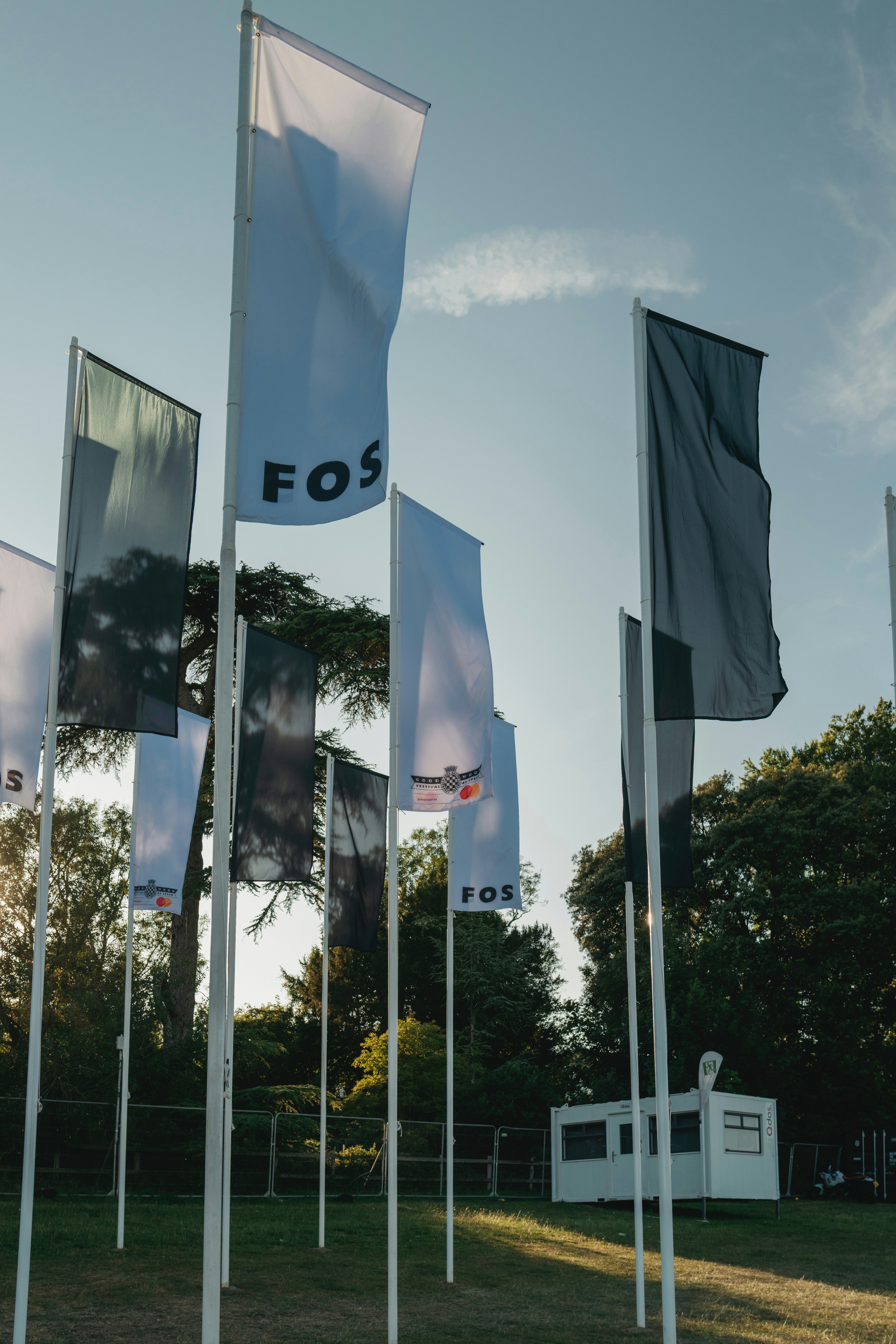 Flags in the Wind: A Quiet Exhibition Field Under Clear Skies