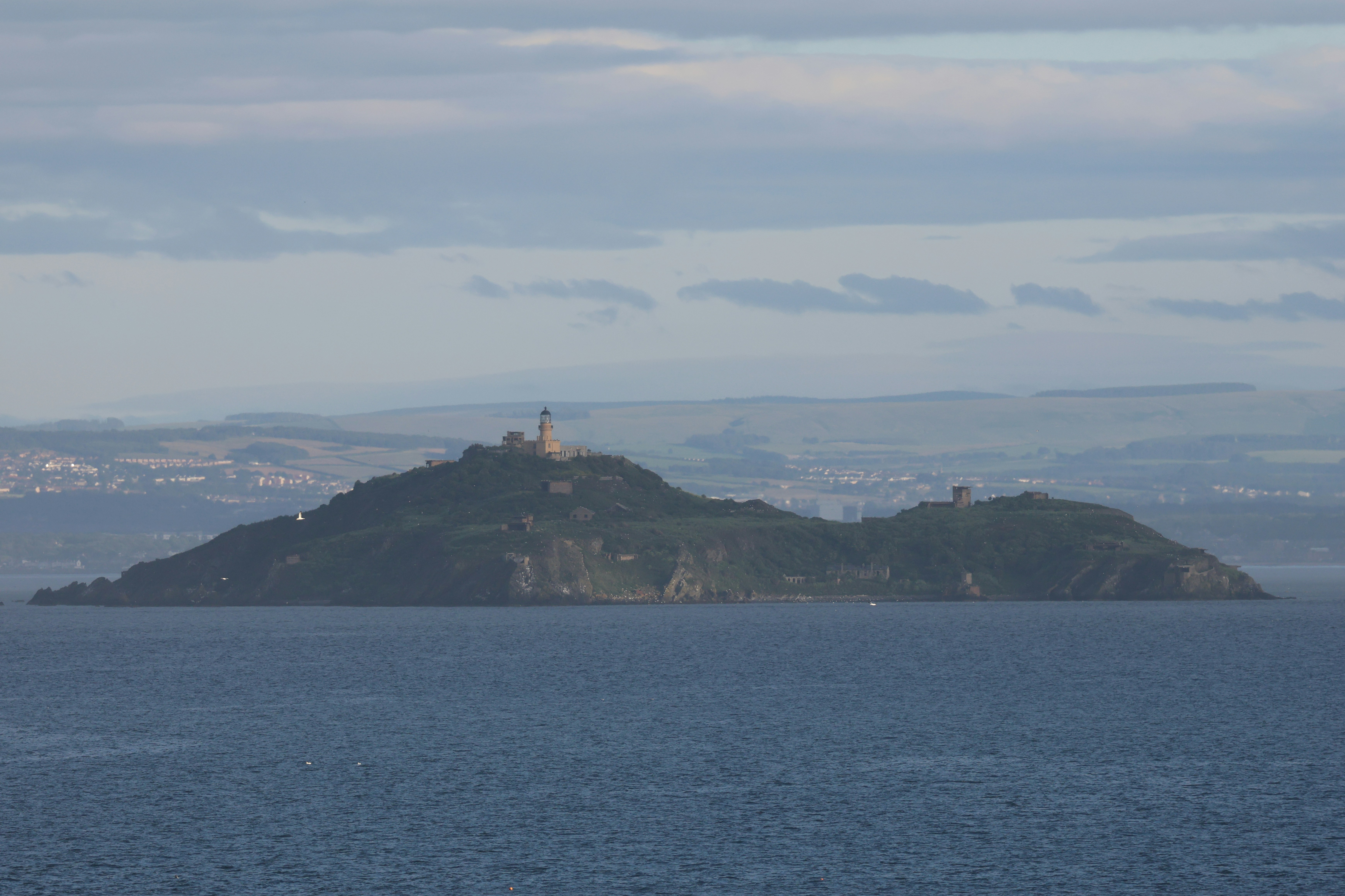 An island with a castle on the hill.