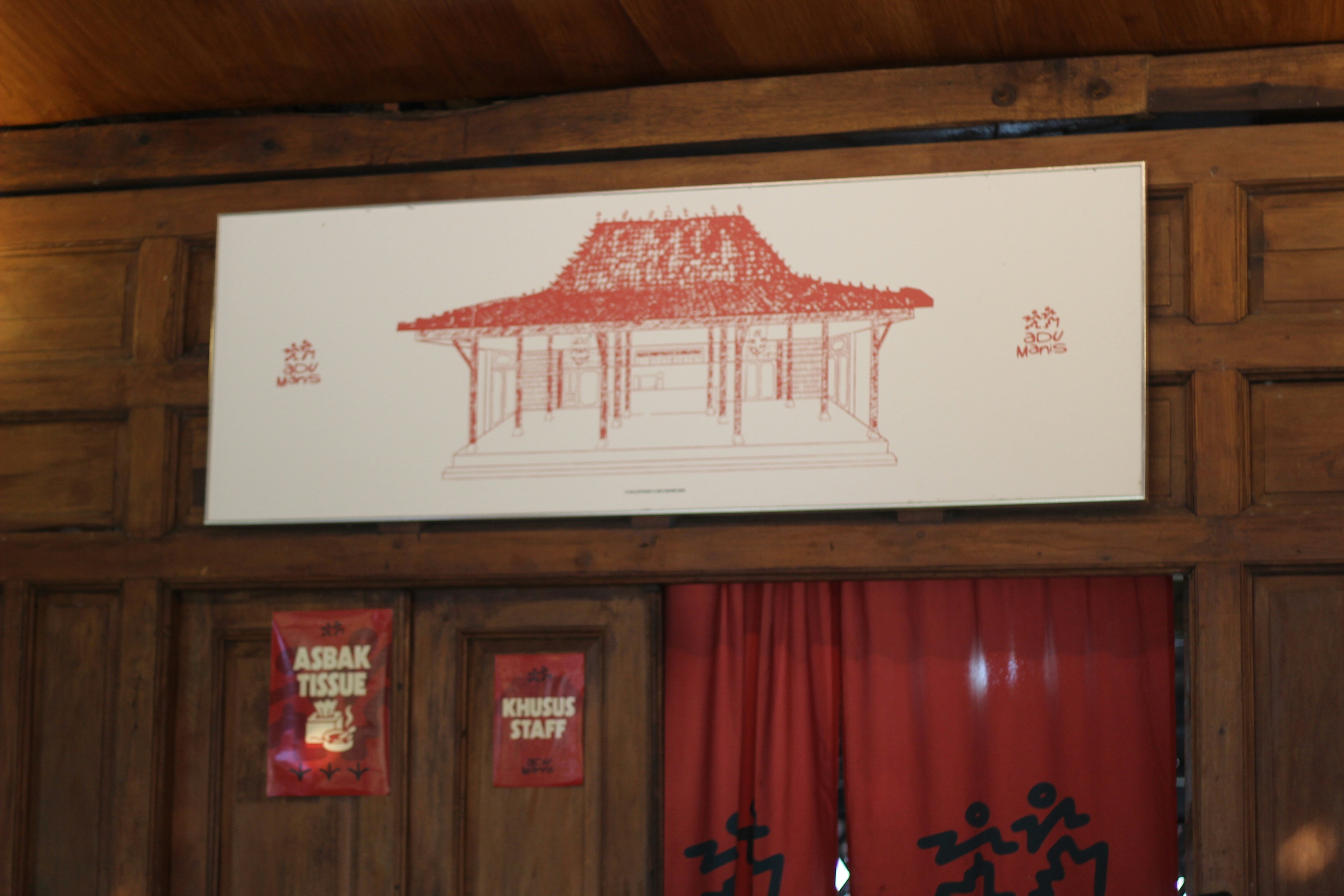 Crimson Pavilion Sketch Over a Timbered Entrance