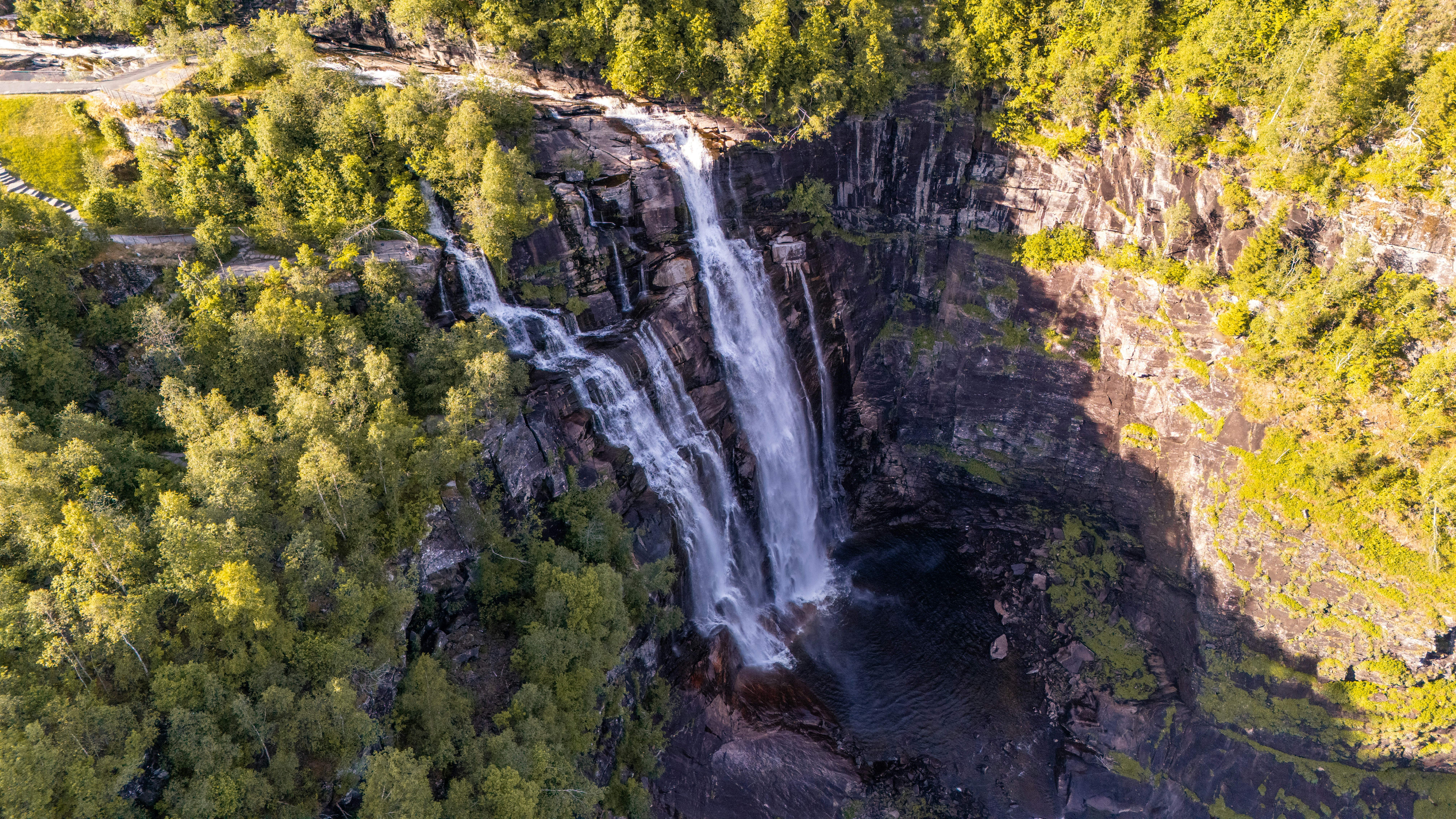 Veil of Water Over a Forest-Fringed Canyon