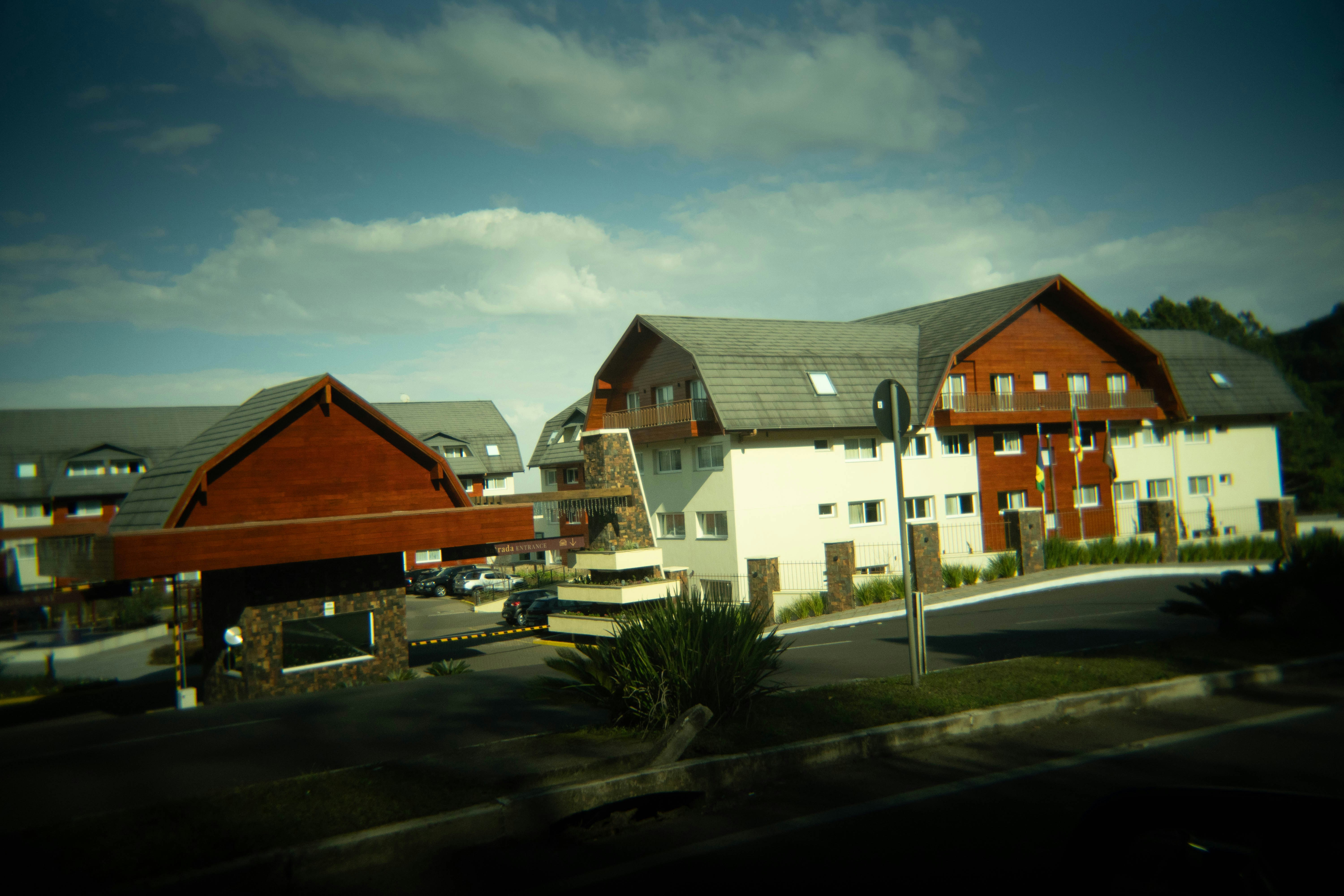 A resort is nestled in the beautiful landscape.