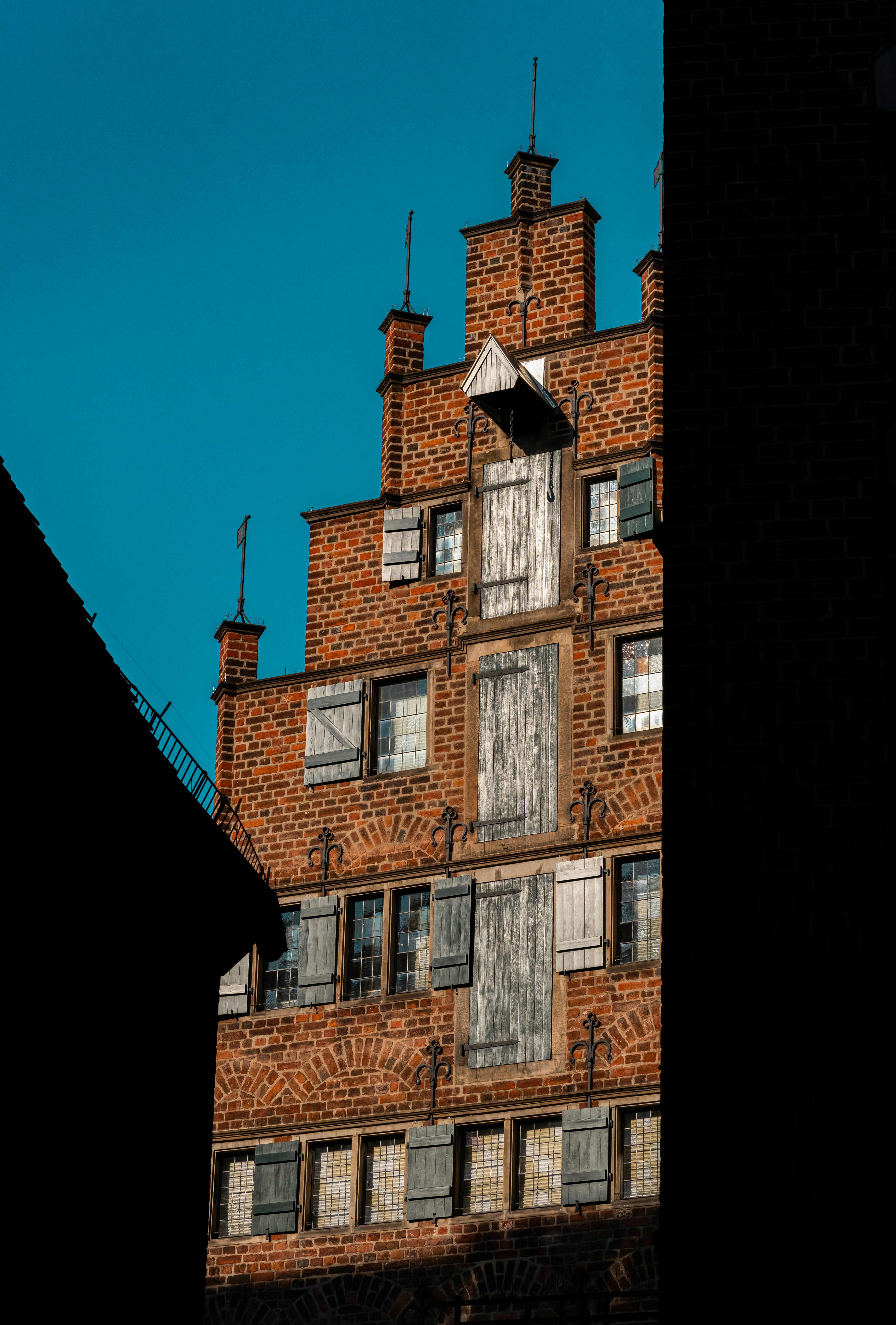 An old, brick building with a unique facade.