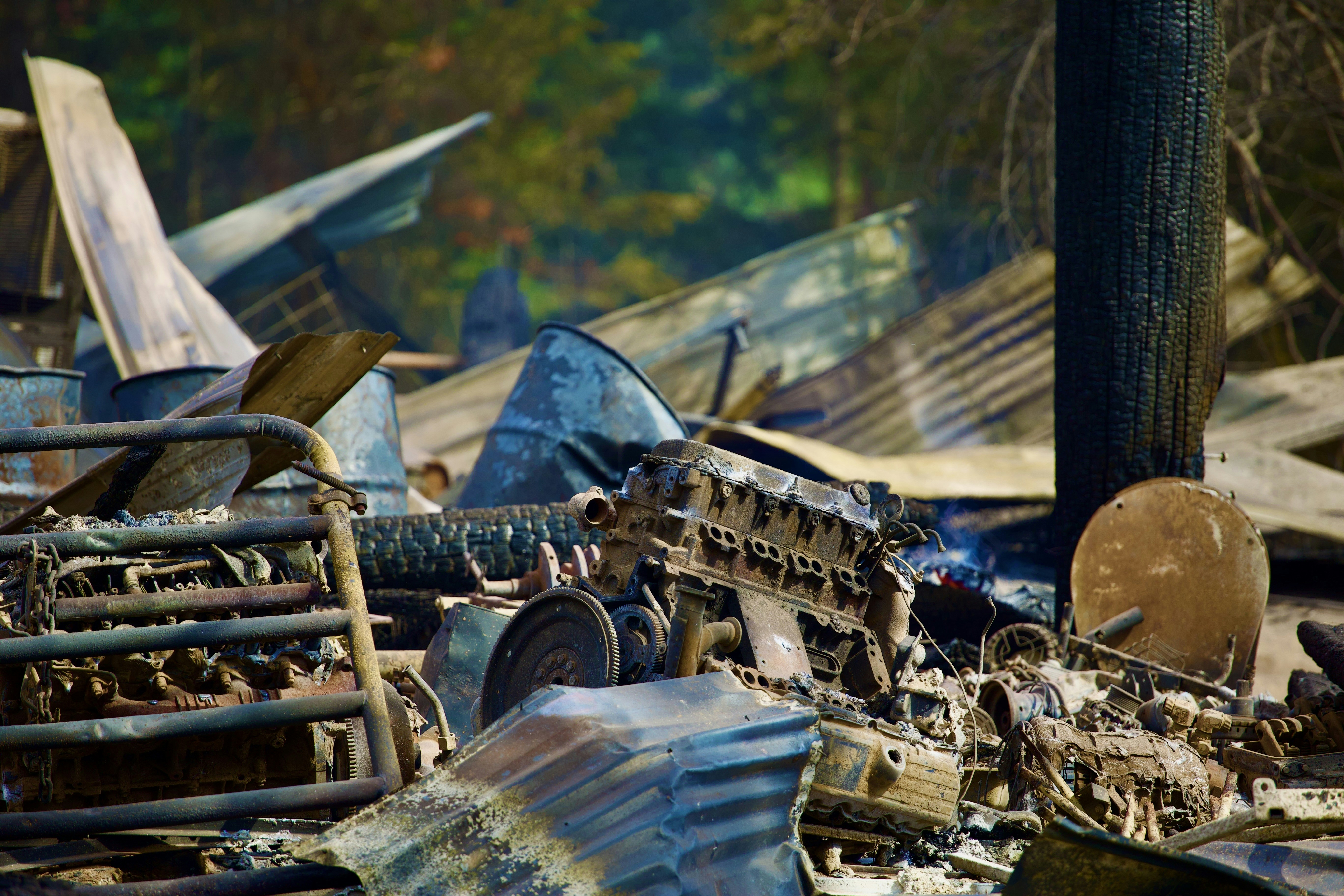 Debris and destruction are left after a fire.