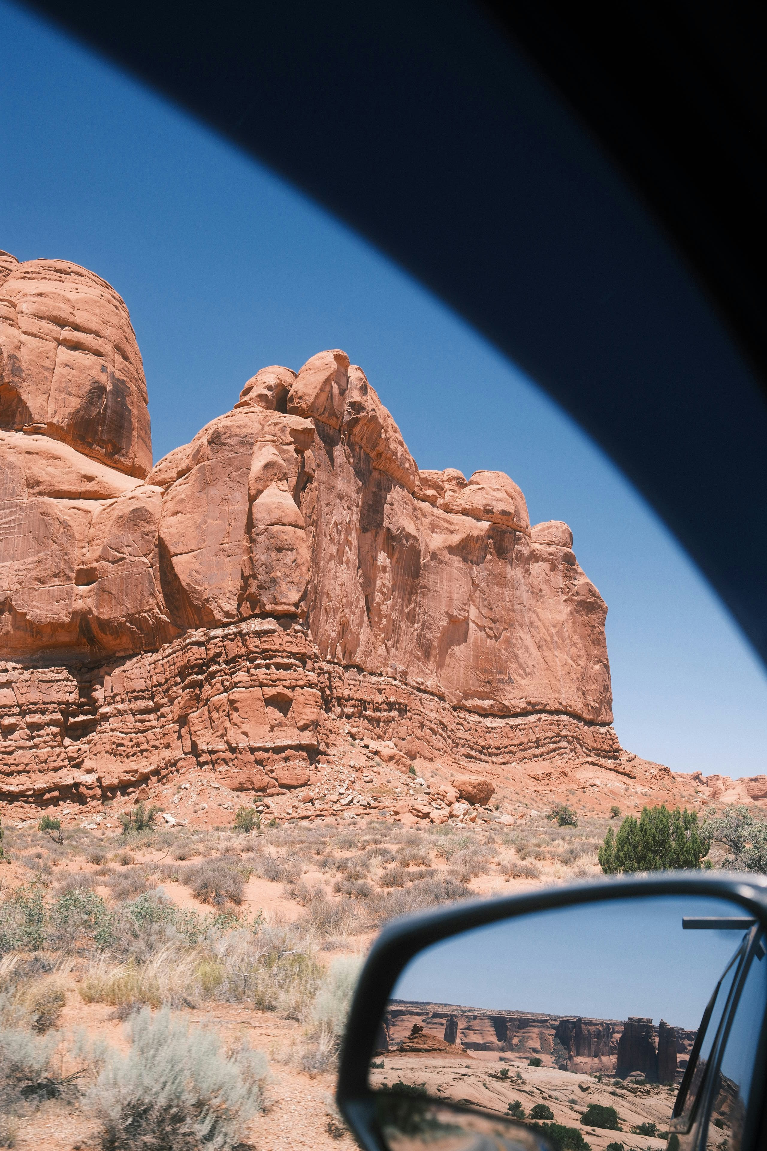 Desert Monument Framed by a Car Window