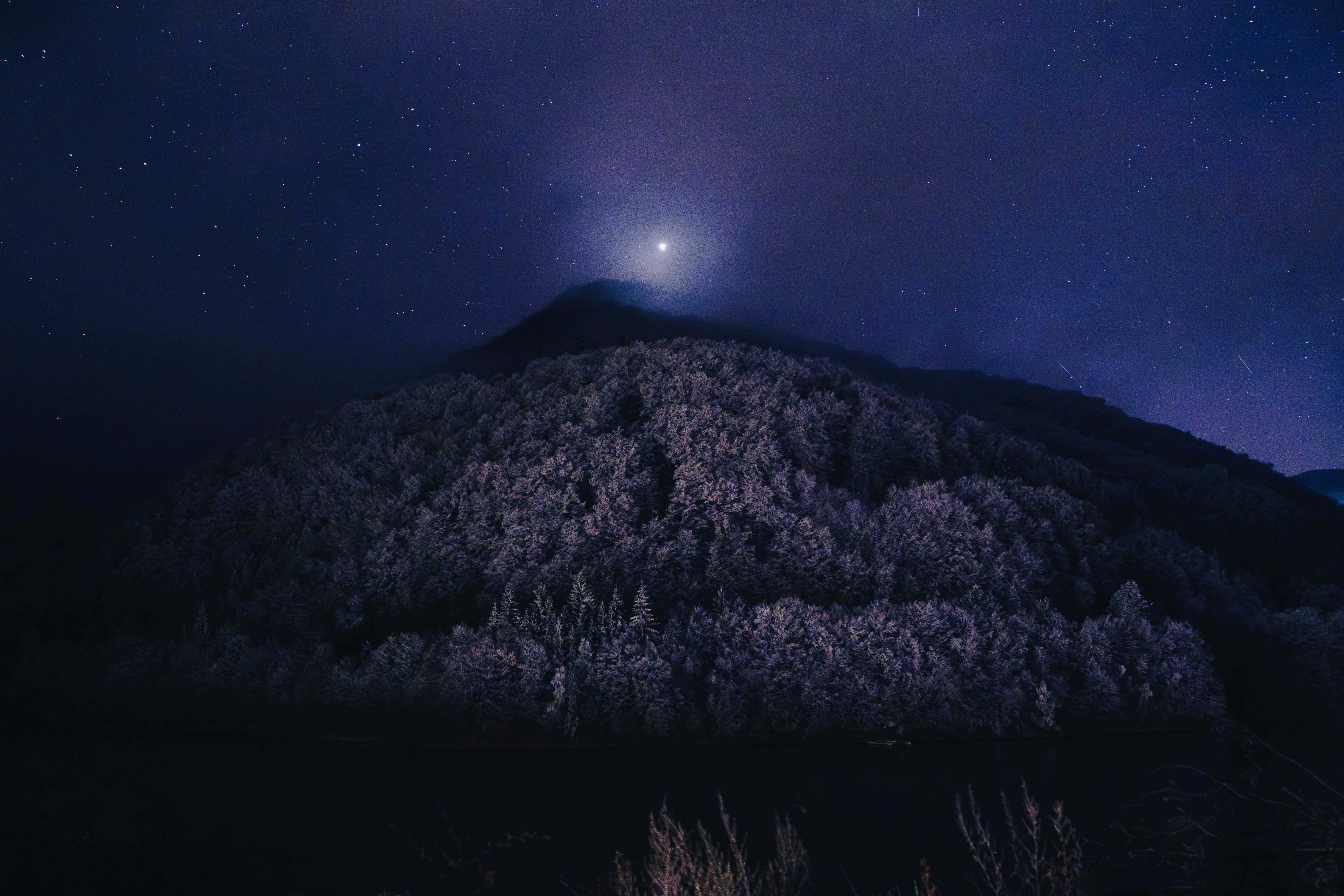 Another one of the photos from January 🥹❤️ | Nighttime mountain with stars and a bright moon.