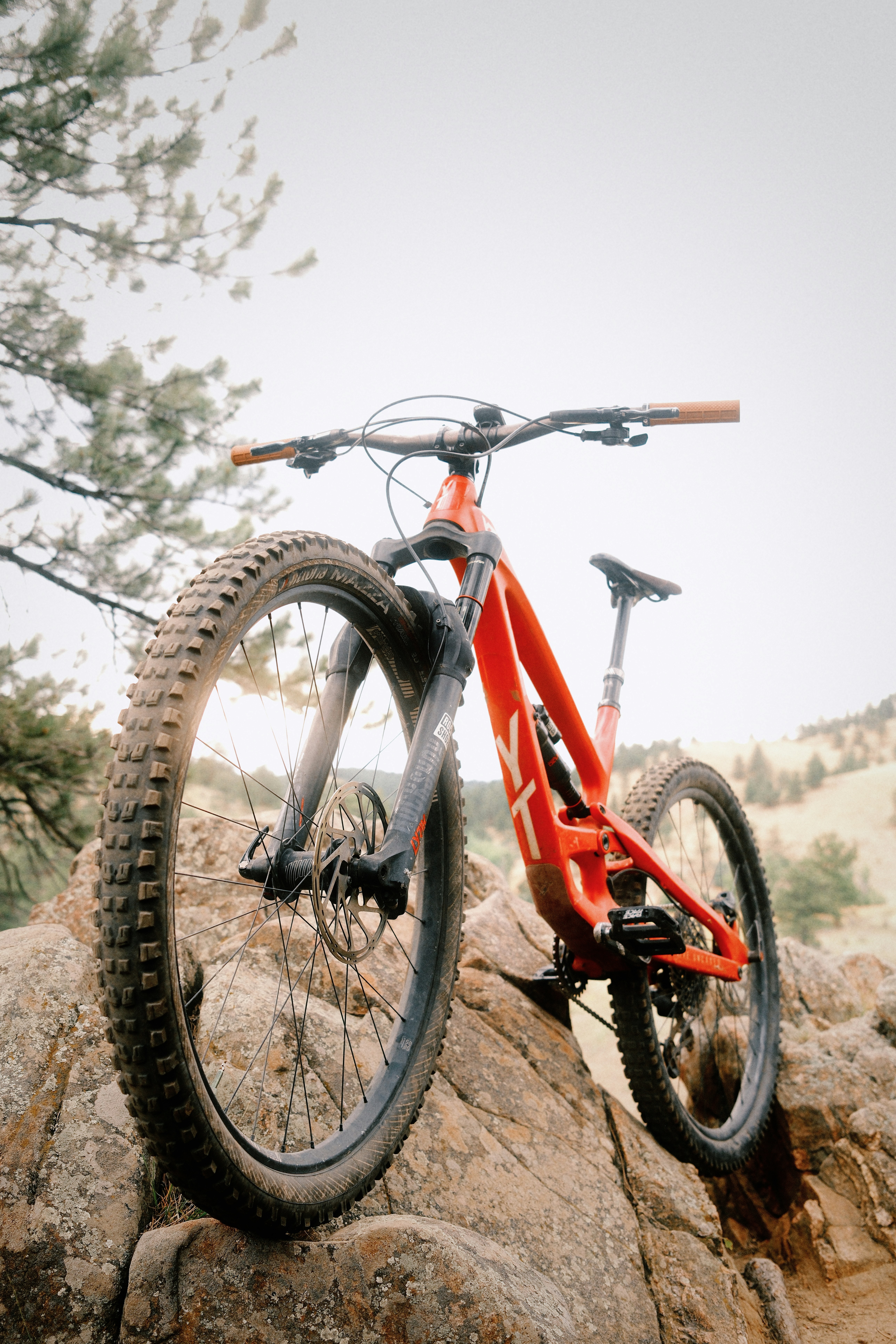 A red mountain bike rests on a rocky surface. photo – Free Vehicle ...