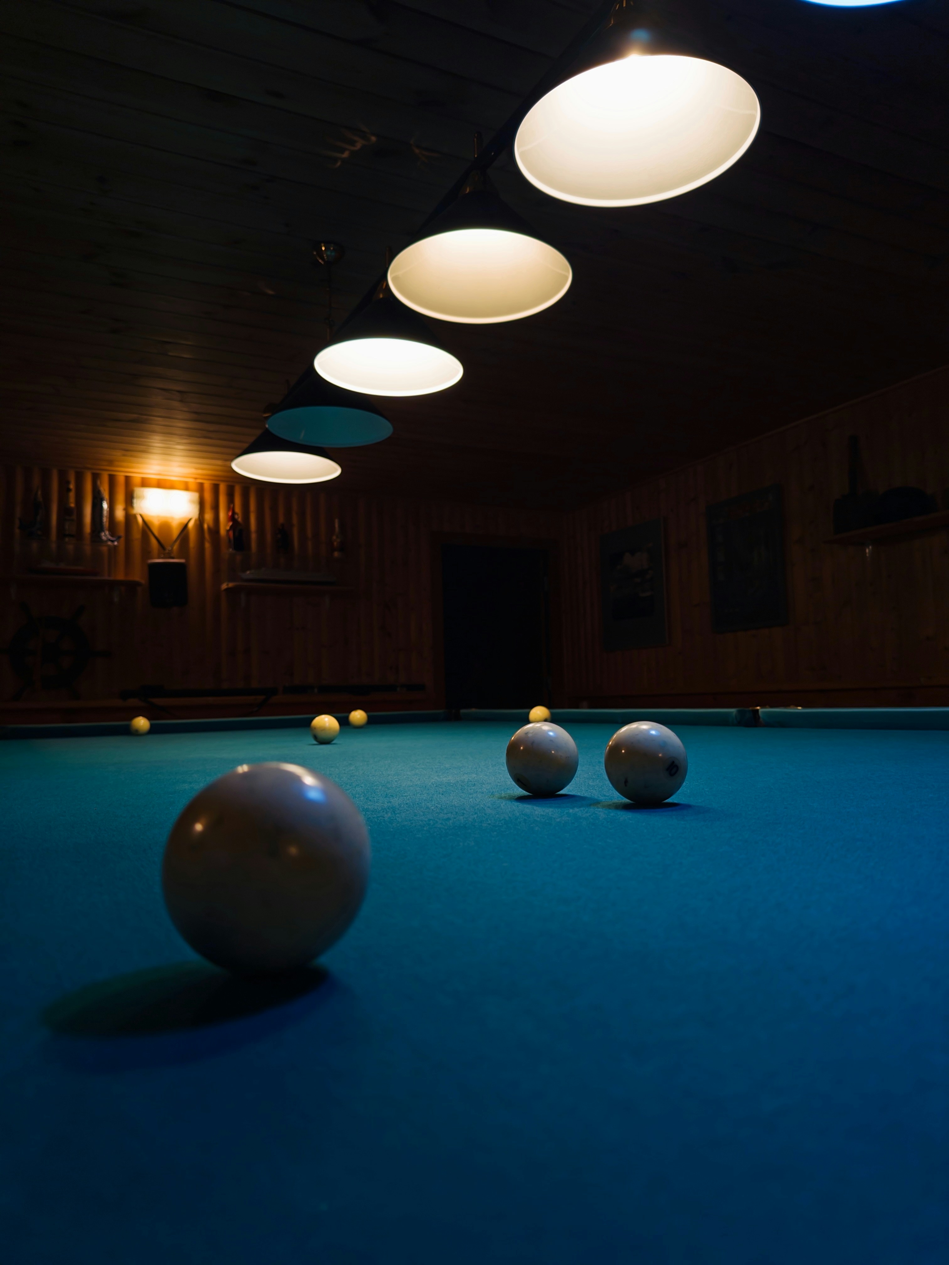 Pool balls rest on a turquoise pool table. photo – Free Furniture Image ...