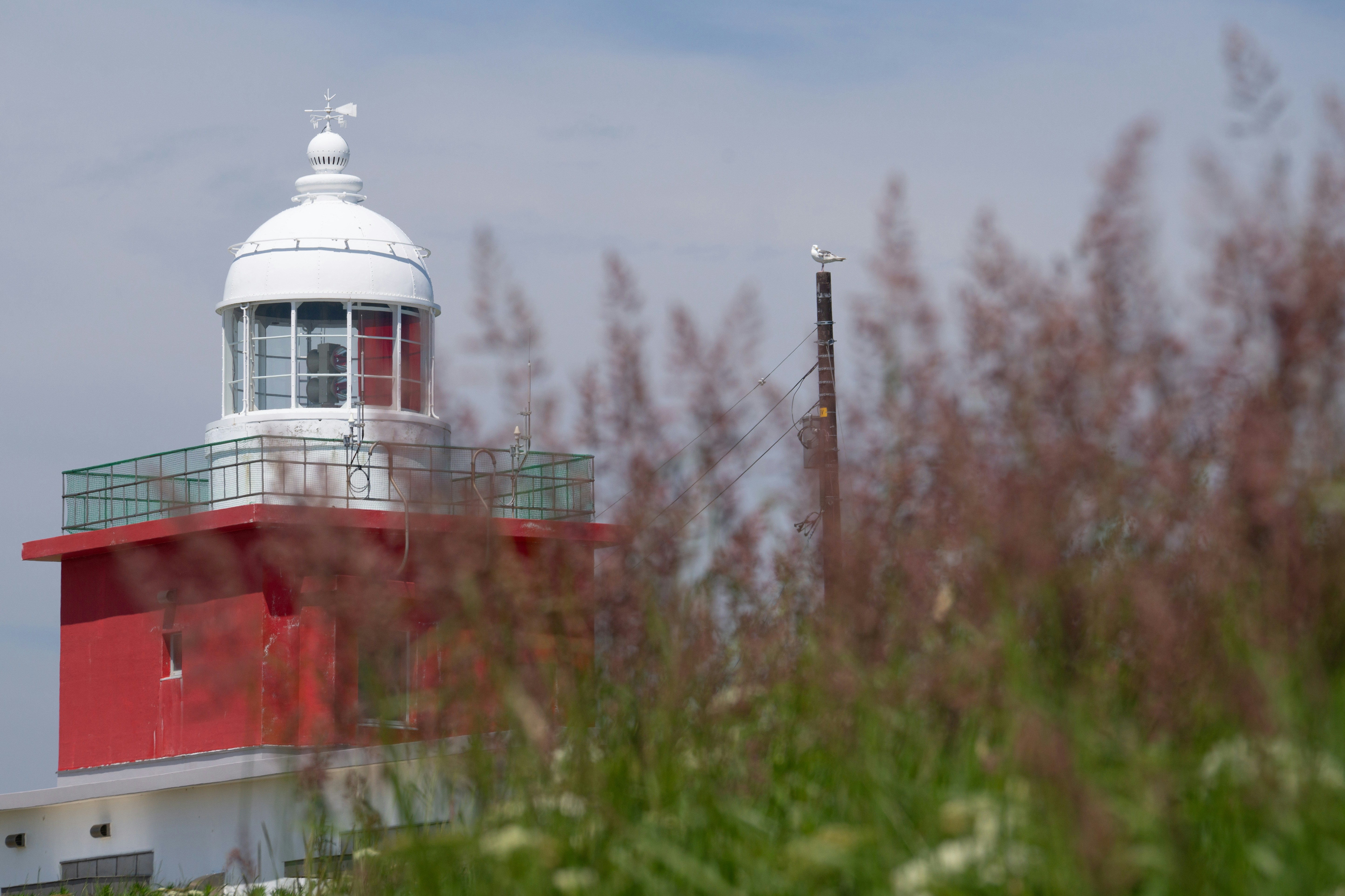 A lighthouse stands tall, its light ready to shine.