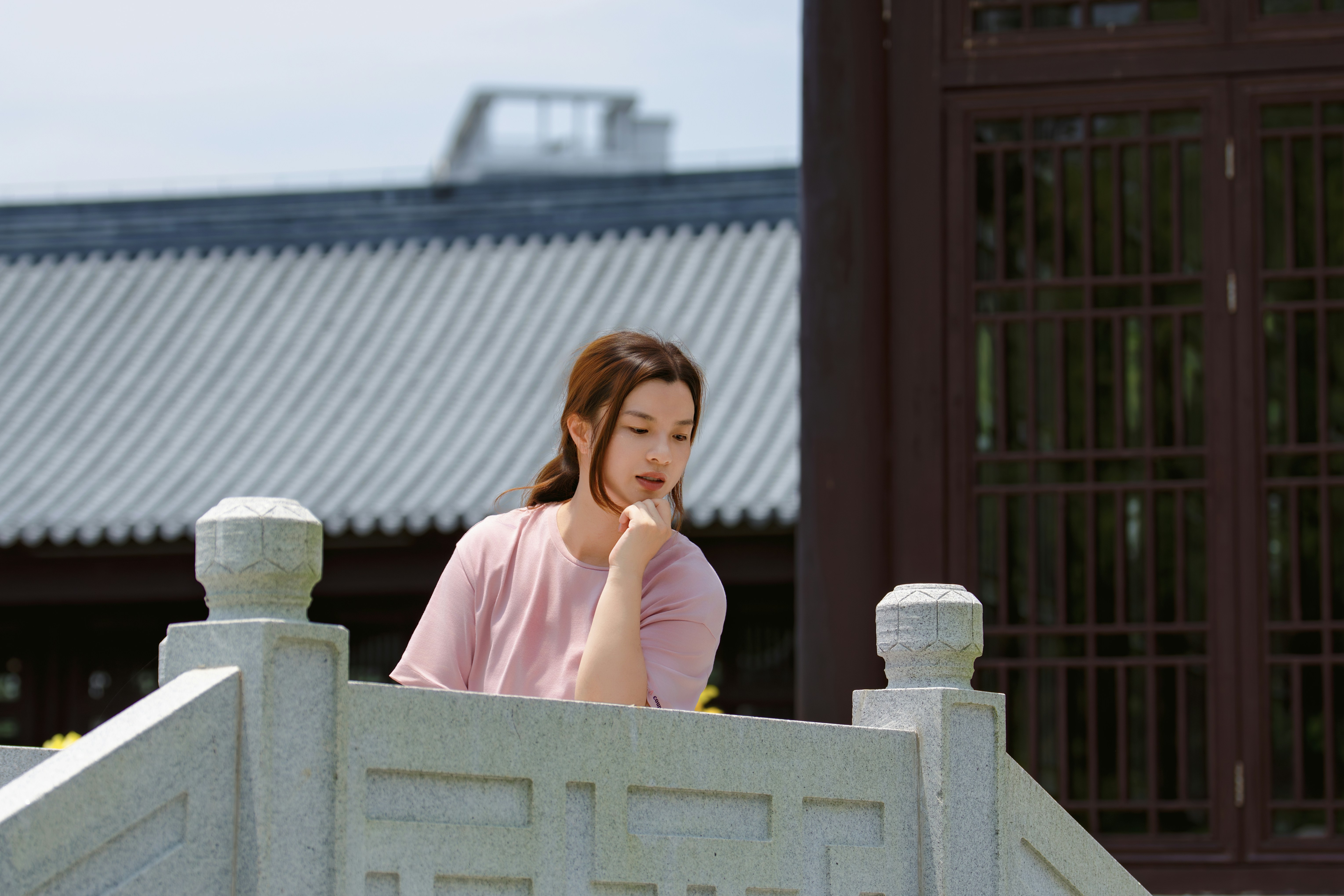 Pastel Pause on a Temple Balcony