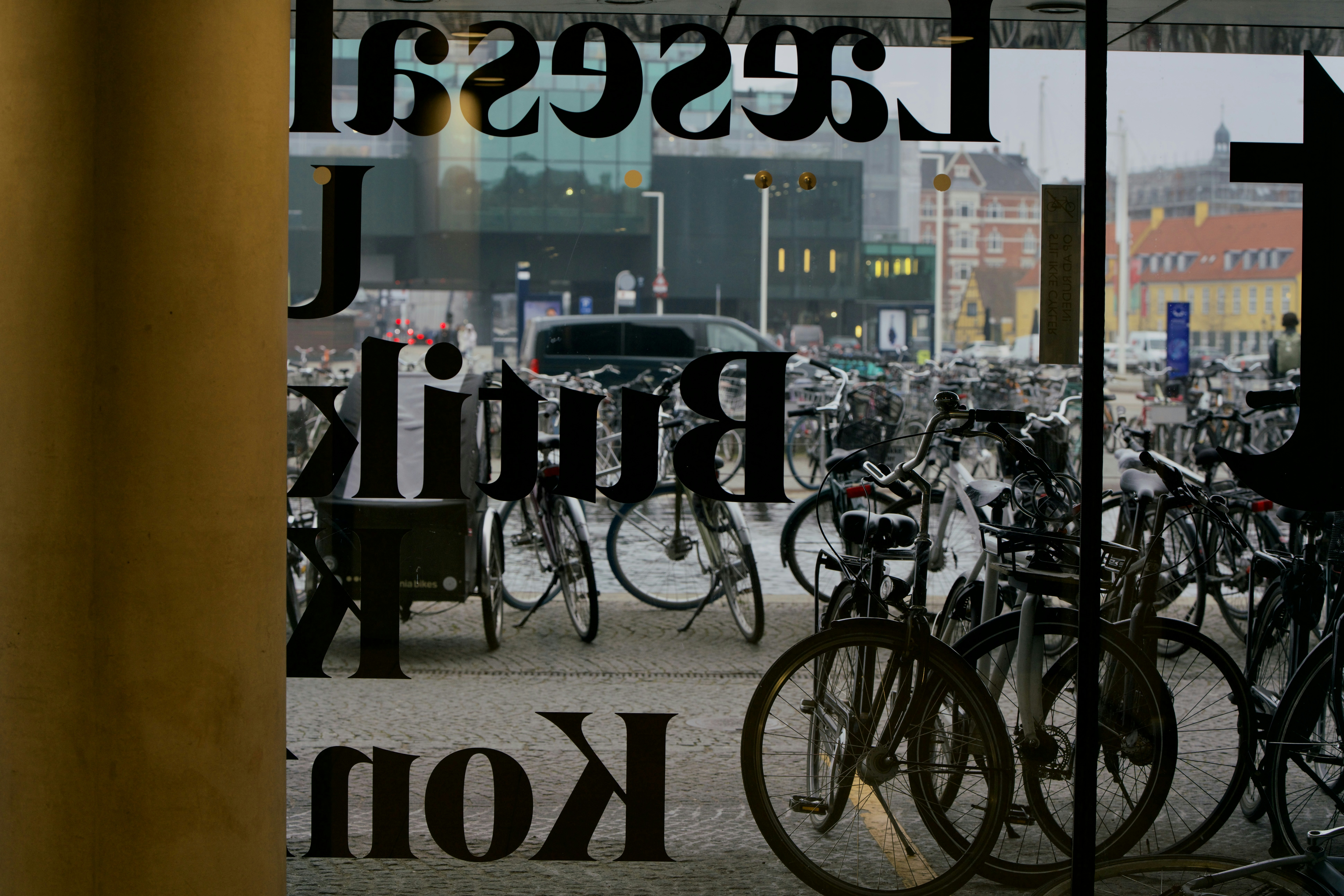 Reflections and Racks: Bicycles Framed by a Glass Shop Window